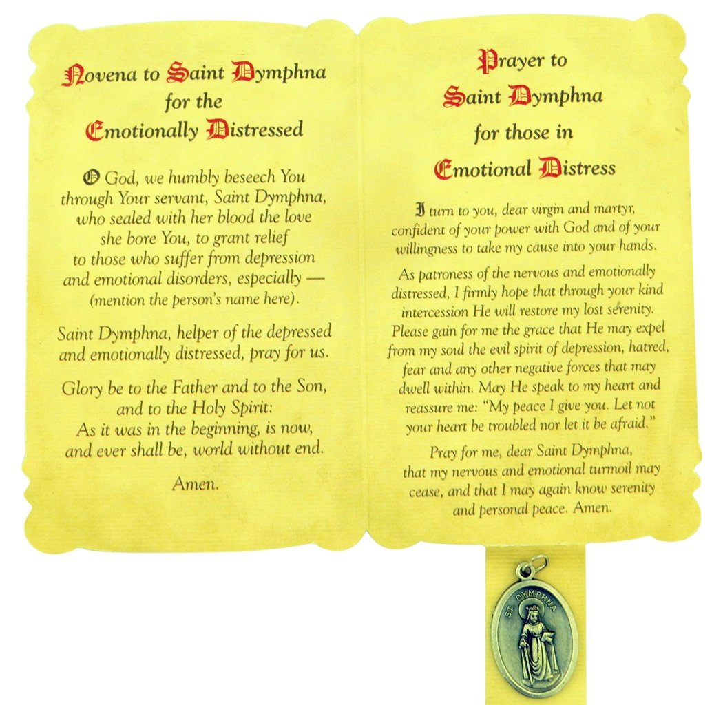 Silver Tone Saint Dymphna Patron of Those with Emotional Disorders Medal and Holy Card, 1 Inch