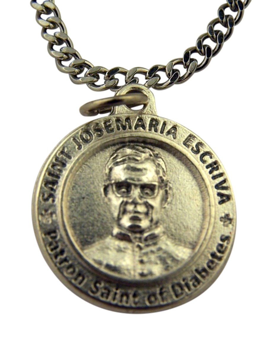 Silver Tone Saint Jose Maria Escriva Patron of Diabetes Medal on Chain, 3/4 Inch