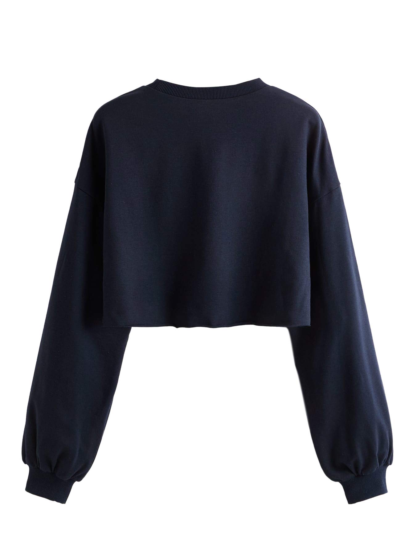 SweatyRocks Women's Casual Long Sleeve Crew Neck Letter Print Crop Top Sweatshirt Navy XS
