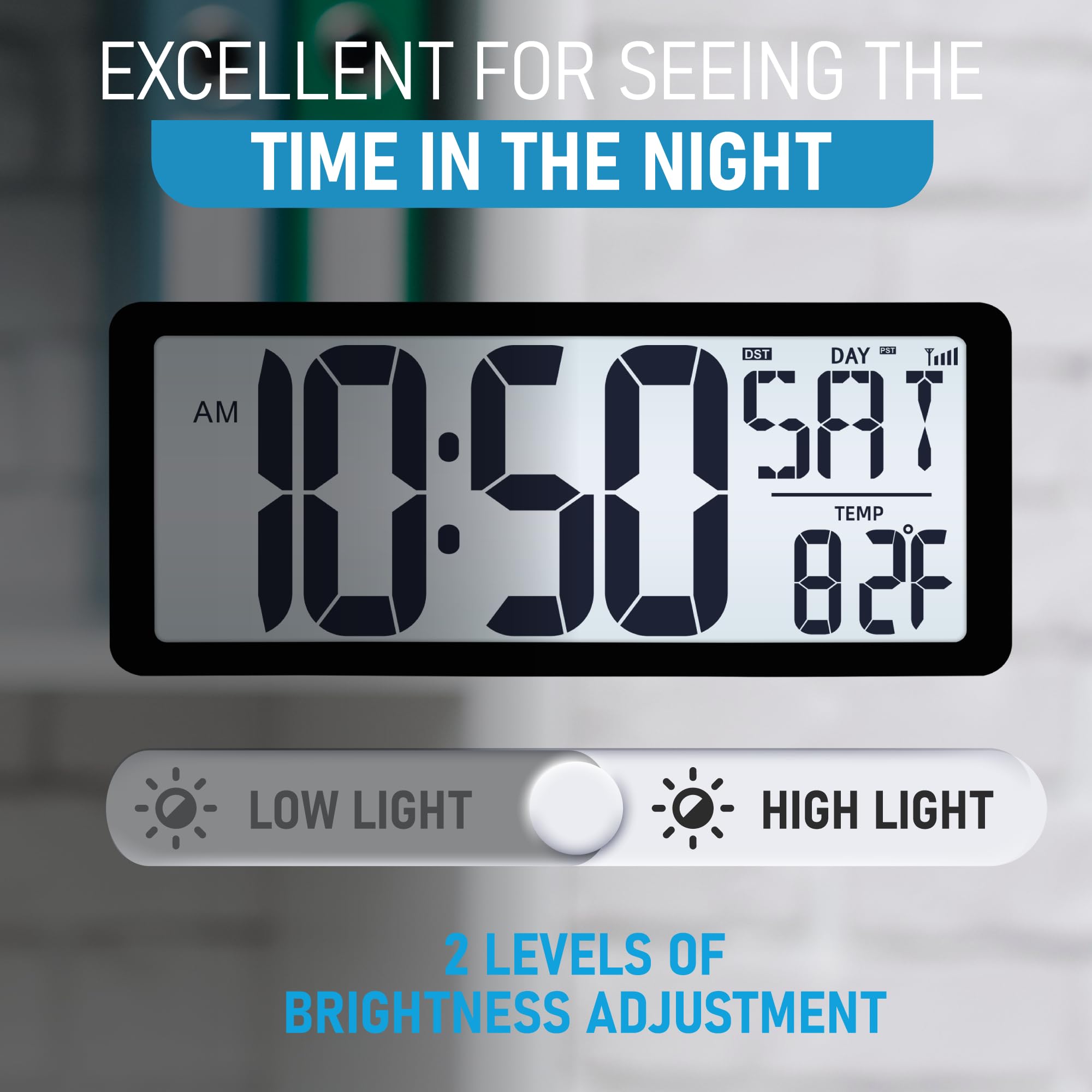 TXL Large Digital Wall Clock with Backlight, 14.17" Battery Operated Alarm Clock with Day, Date & Temperature, Jumbo Display Digital Count Up Down Timer Clock for Seniors, Home