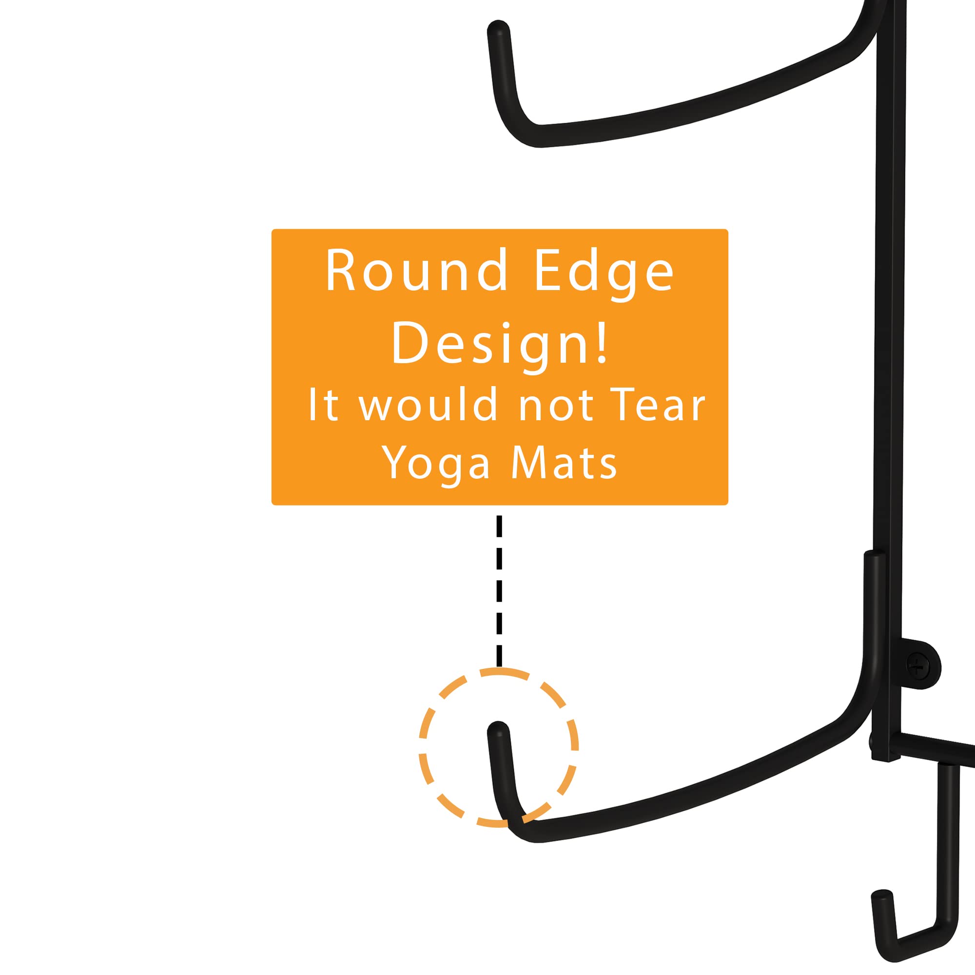 Wallniture Guru Foam Roller & Yoga Mat Holder Wall Mount with 3 Hooks for Hanging Yoga Strap, Resistance Bands, 5-Sectional Metal (Black)