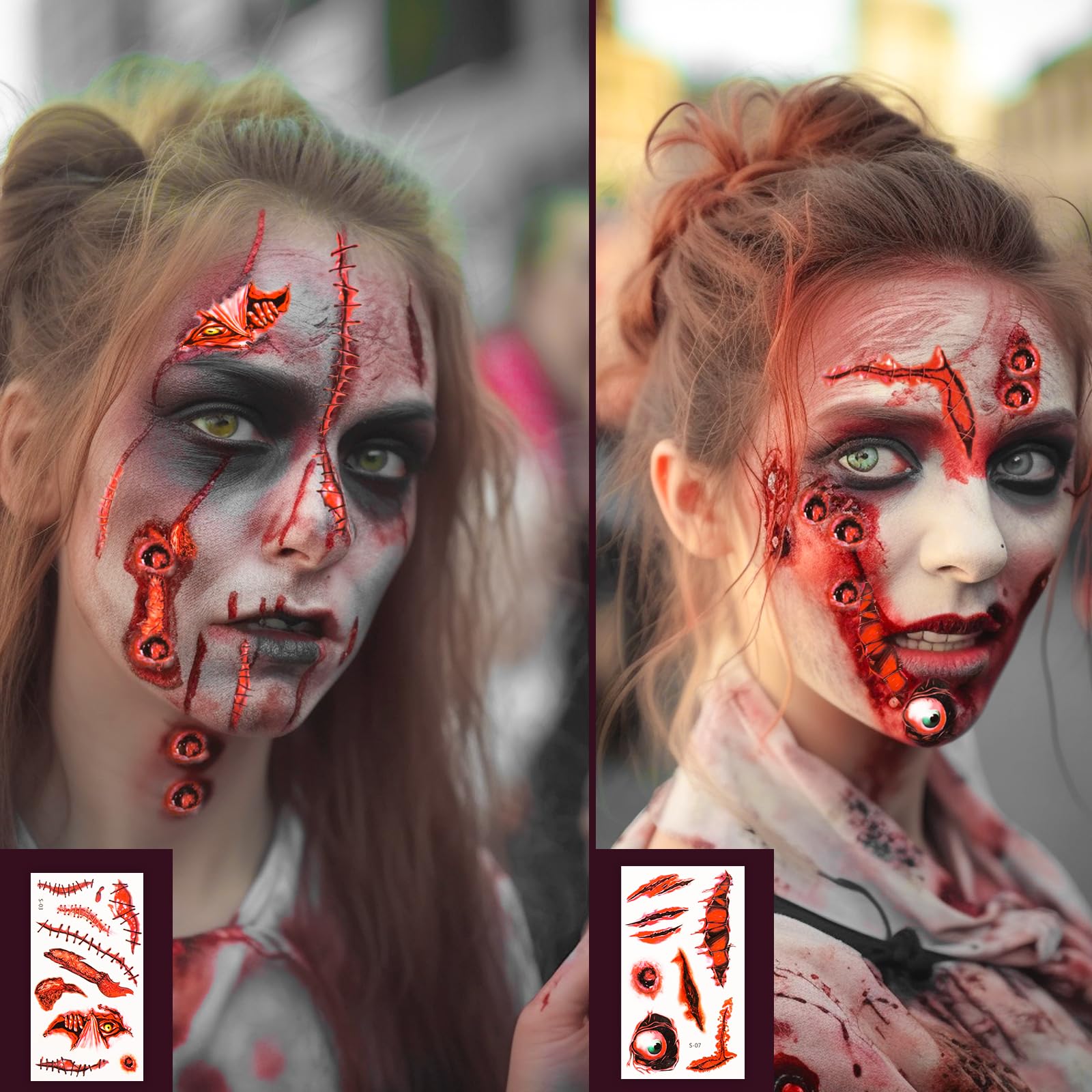 YOSENG Horror Realistic Fake Bloody Wound Stitch Scar Scab Waterproof Temporary Tattoo Sticker Halloween Masquerade Prank Makeup Props for face,body-10PC(YS-10)