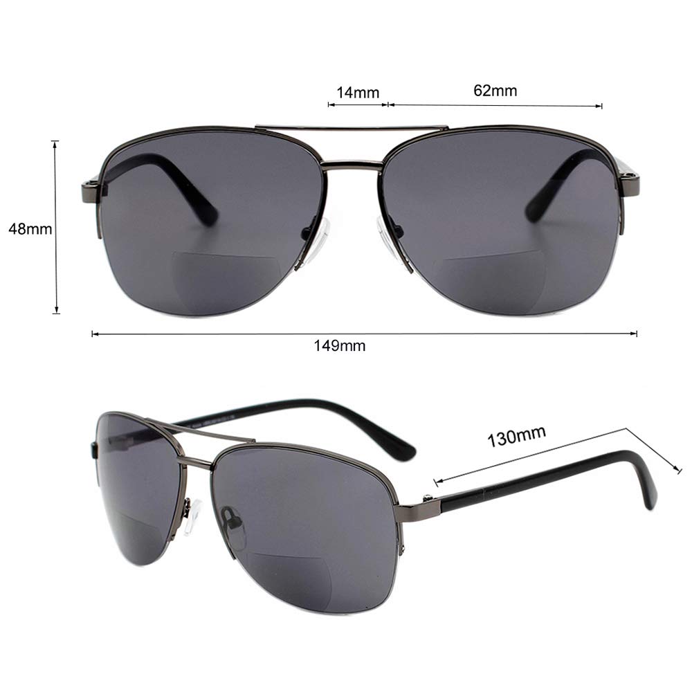 VITENZI Bifocal Sunglasses for Men and Women Square Aviator Reading Sun Tinted Glasses with Readers - Anzio in Gunmetal 2.00