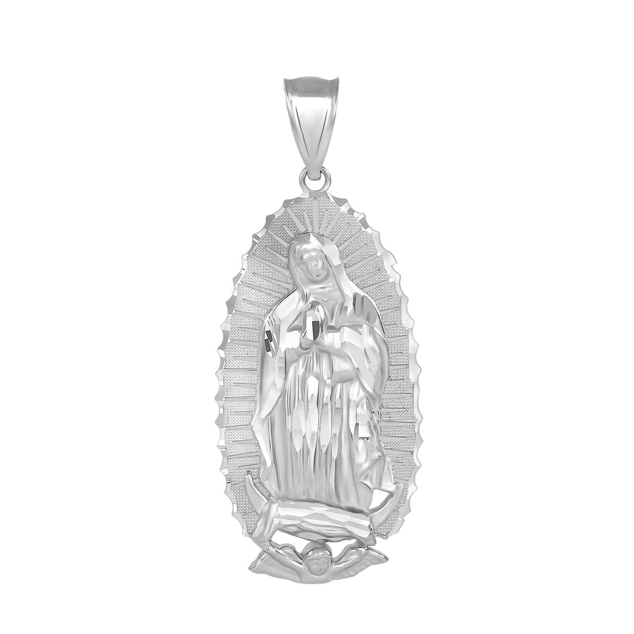 Sterling Silver Blessed Our Lady of Guadalupe Miraculous Medal Pendant, 1.57"