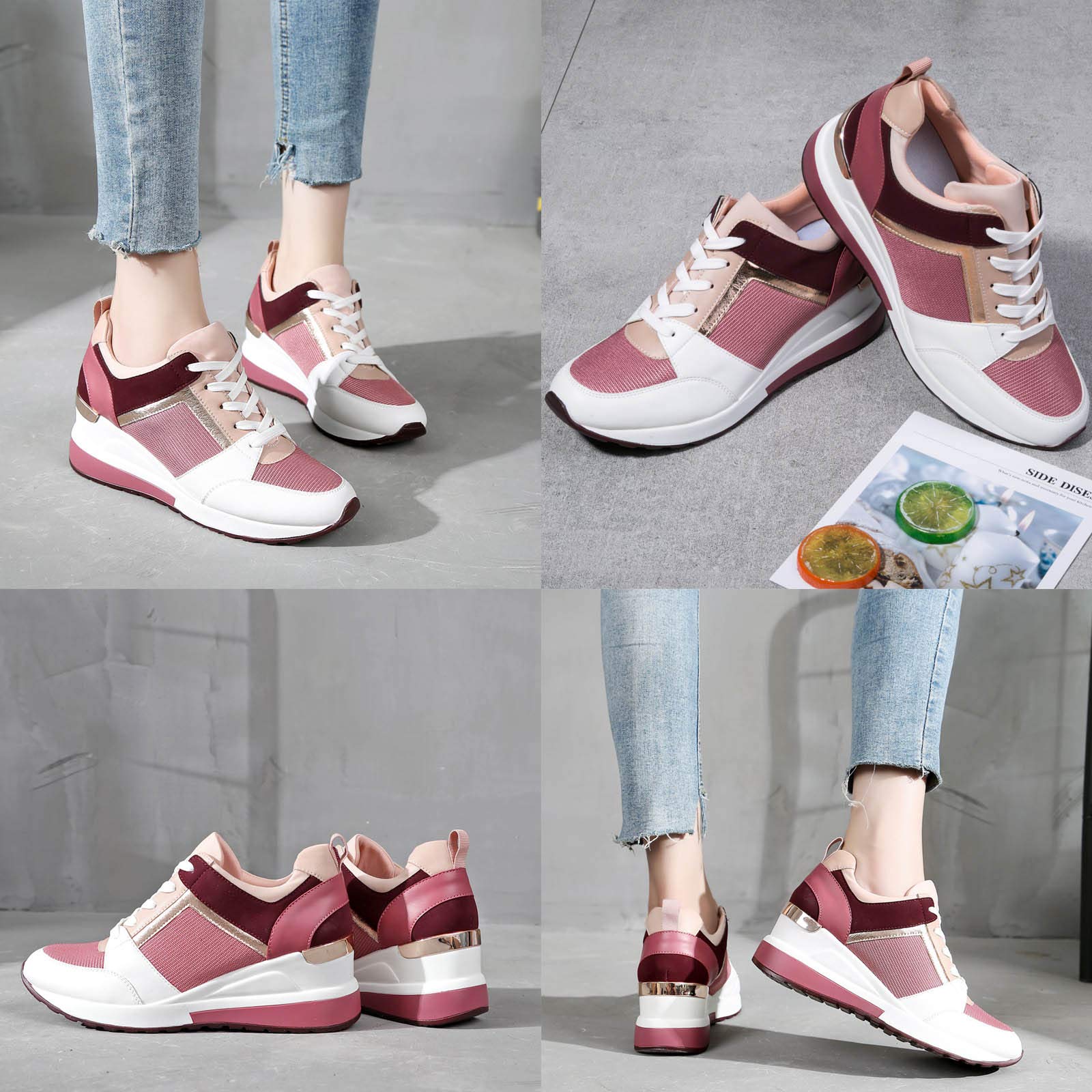 Yolanda Zula Women's Wedge Sneakers High Heel Fashion Lightweight Walking Shoes Pink, 9