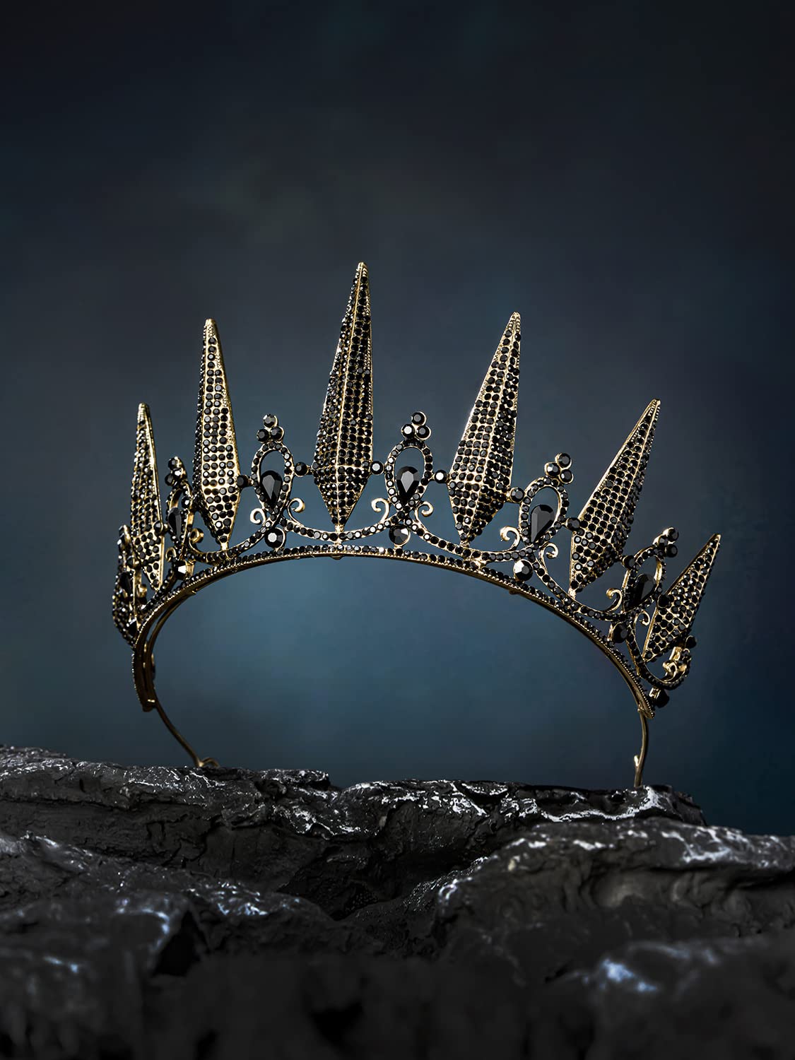 SWEETV Gothic Crown Pageant Tiara for Women, Black Queen Tiaras and Crowns, Witch Costume Party Accessories for Wedding Halloween Prom