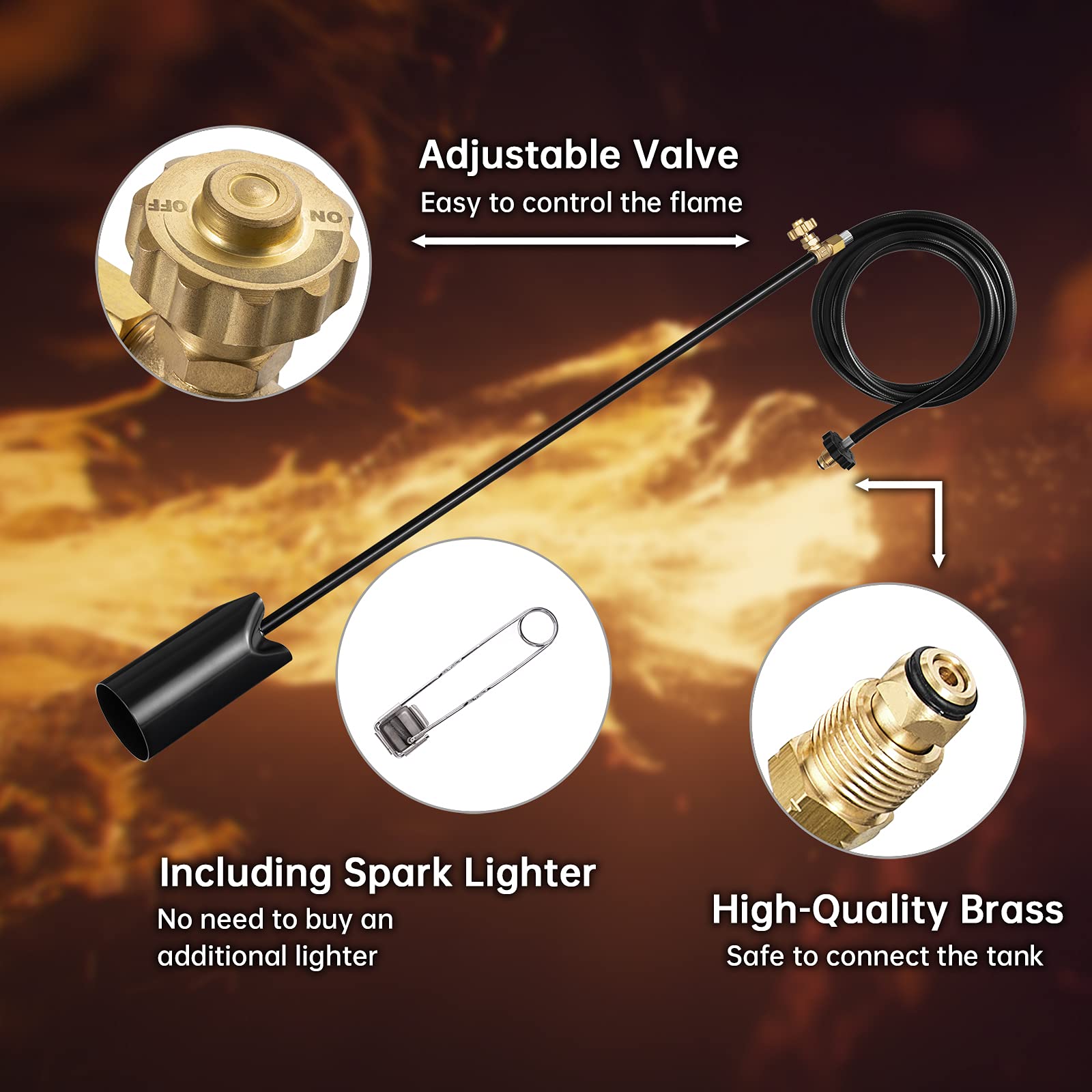 YOUDO 500,000 Propane Weed Torch Burner with CSA Certificate, 61'' Extra Long Hose, Flint Ignitor & Flame Control, Propane Torch for Garden Weeder,Roofing,Snow Melting and Ice