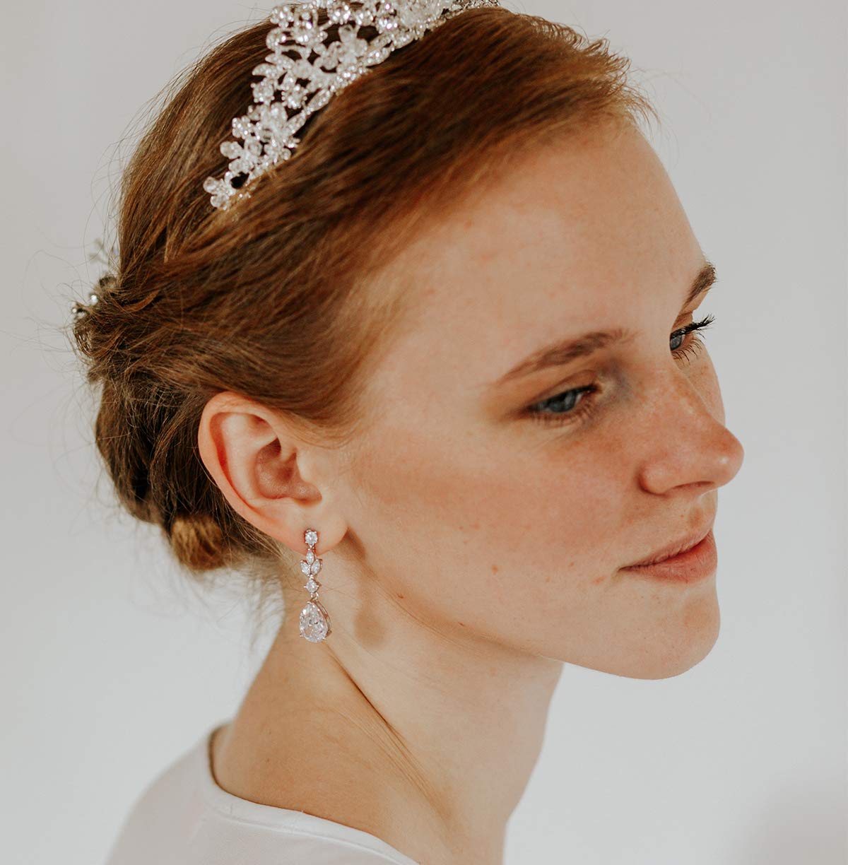 SWEETV Teardrop Wedding Earrings for Women,Bridesmaids,Brides -Rhinestones Earrings for Bridal,Prom,Formal-Silver