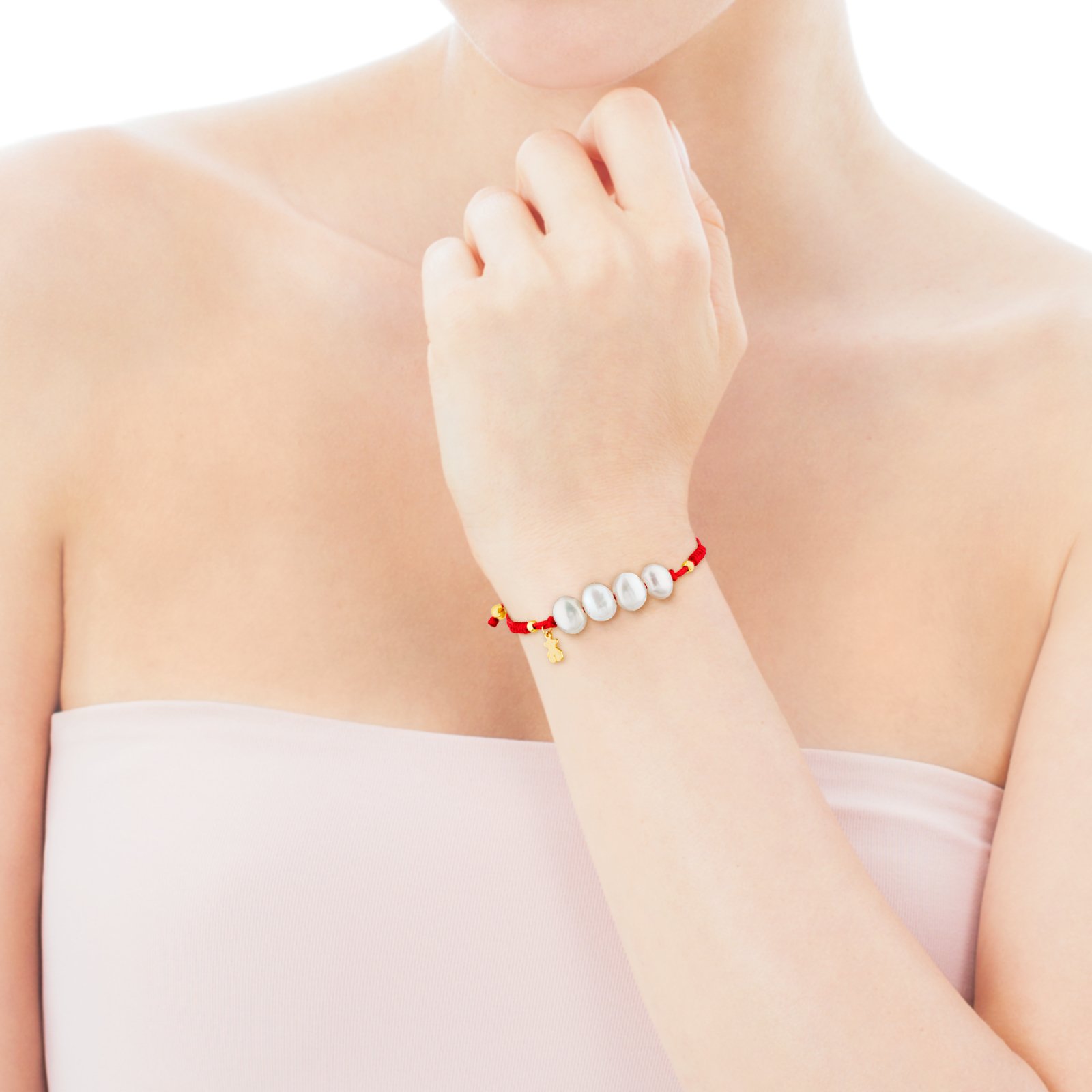 TOUS Vermeil Silver Bracelet for Women With Pearls, Length: 16 cm, Nudos Collection