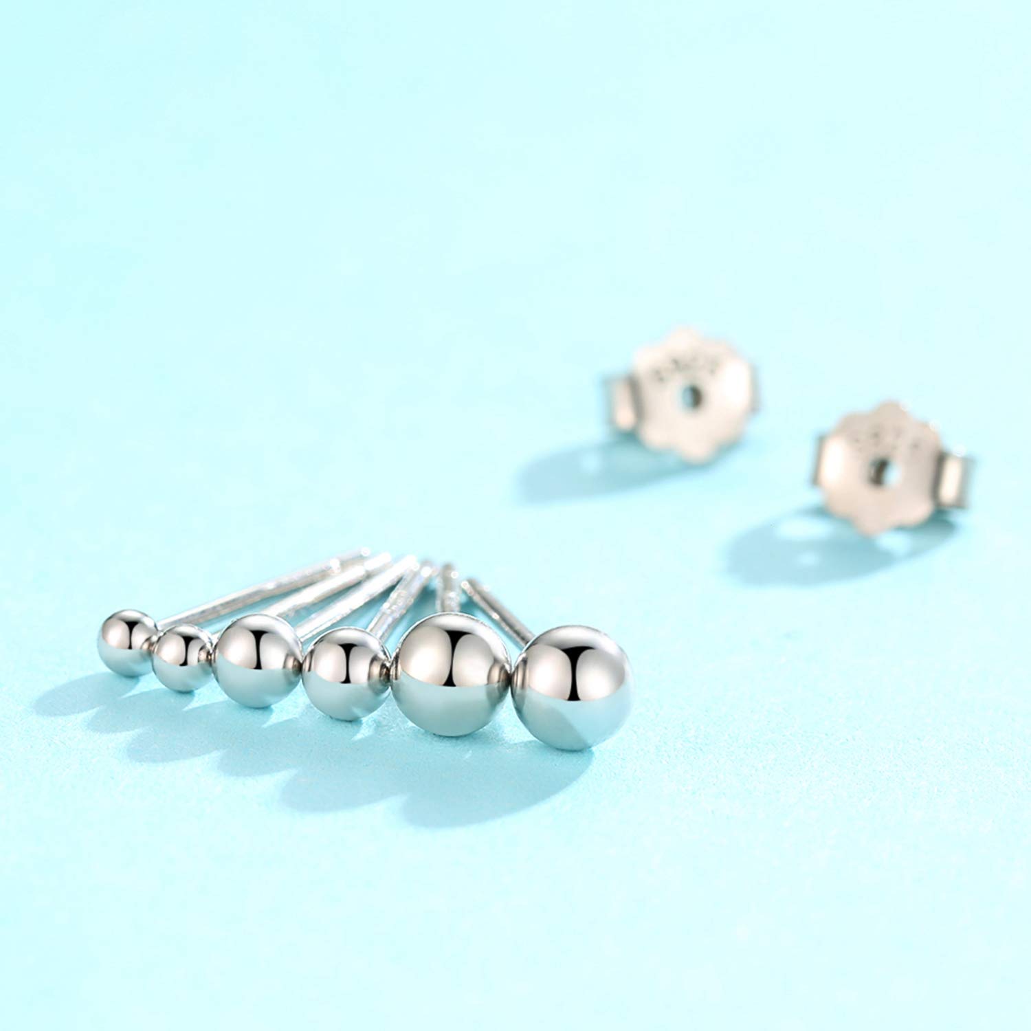 Sterling Silver Ball Stud Earrings Set of 3 Pairs 2mm 3mm 4mm Tiny Balls Earring Hypoallergenic Jewelry (Silver)