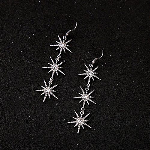 Star Drop Dangle Earrings Crystal Snowflake Earrings for Woman Silver Winter Party Christmas Wedding Women's Jewelry Tengkou (silver-plated-base)