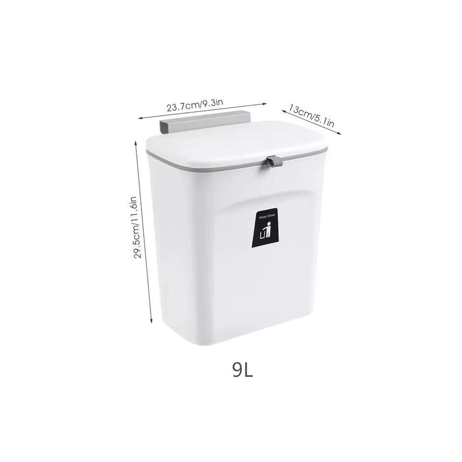 TURHAN Trashcan, 9L Wall Mounted Trash Can Bin with Lid Waste Bin Kitchen Cabinet Door Hanging Trash Bin Garbage Car Recycle Dustbin Rubbish