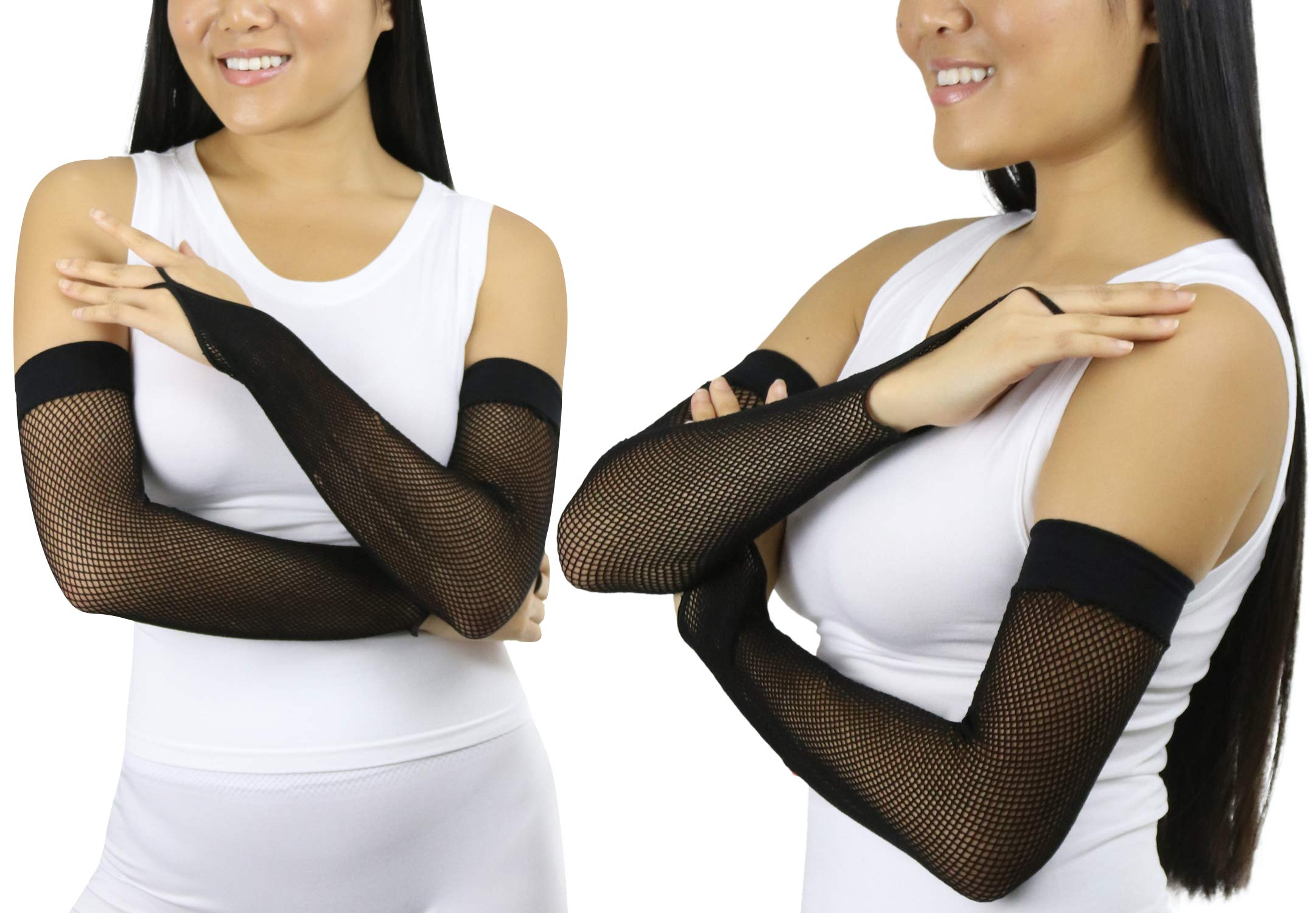 ToBeInStyle Women’s Fashion Fishnet Finger Loop Long Length Novelty Gloves - Black
