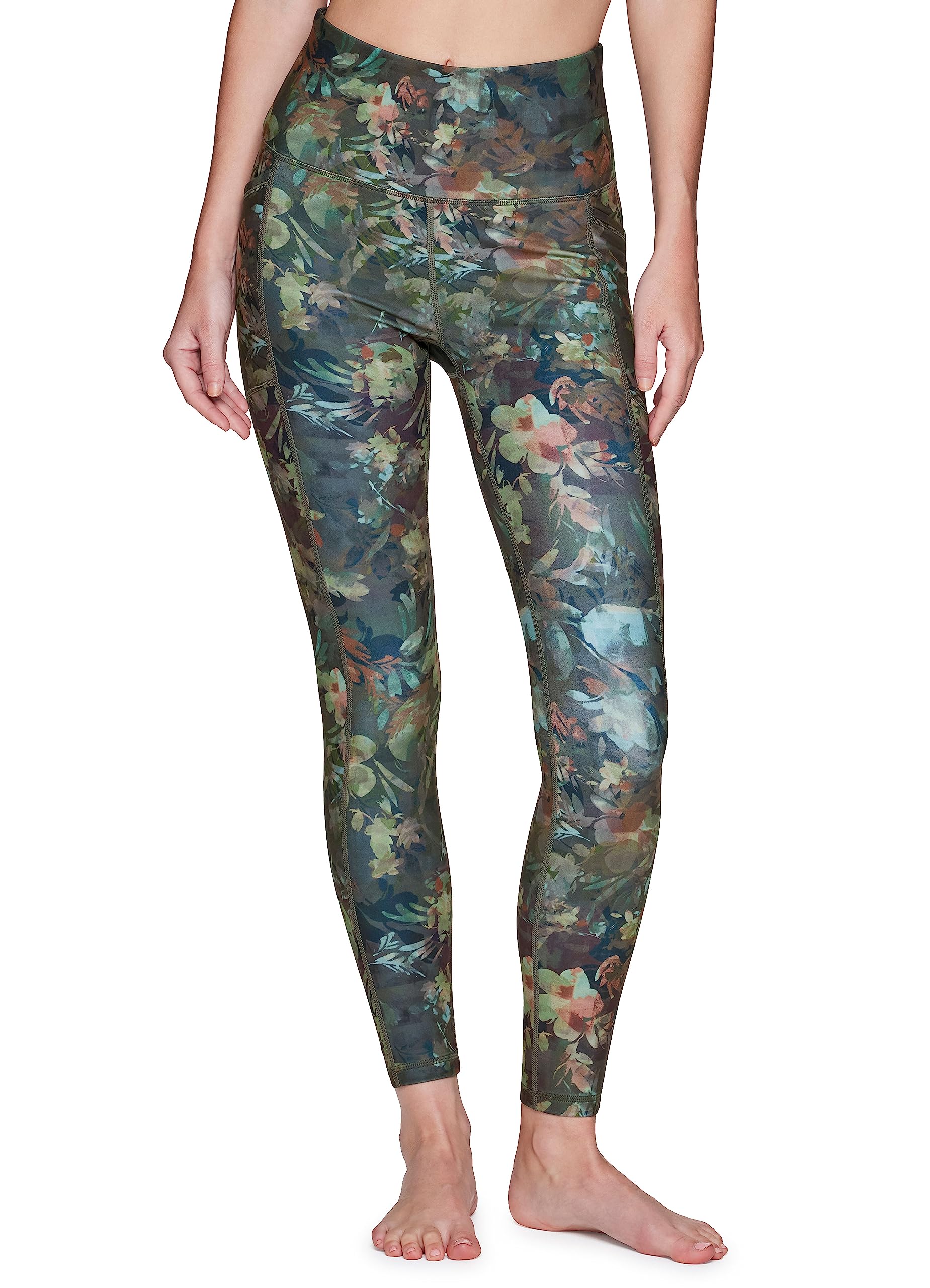RBX Women's Super Soft Yoga Legging, Earth Toned Floral Printed Tights, High Waisted Full Length Legging with Pockets, Squat Proof Patterned Workout Tights Earthy Floral S
