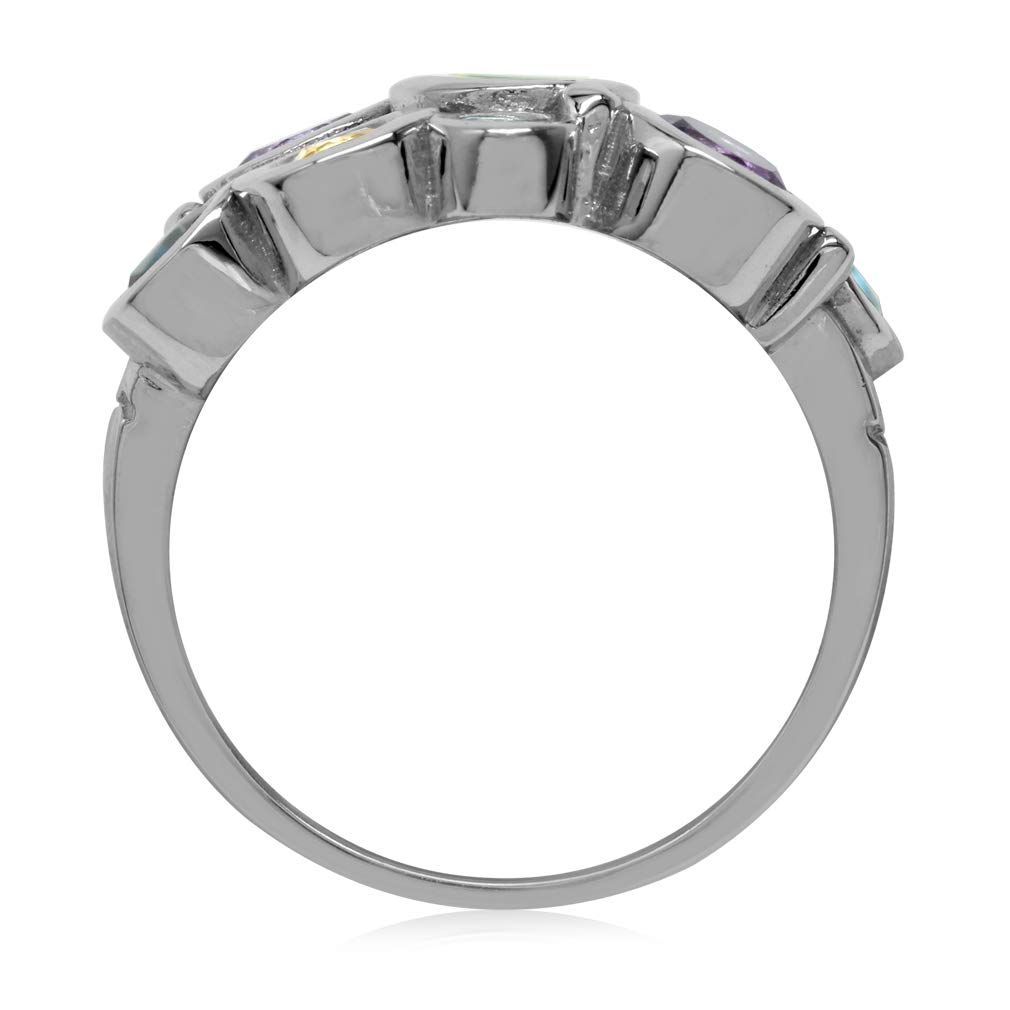 Silvershake 2.19ct. Natural Amethyst White Gold Plated 925 Sterling Silver Bezel Set Cluster Ring Size 7