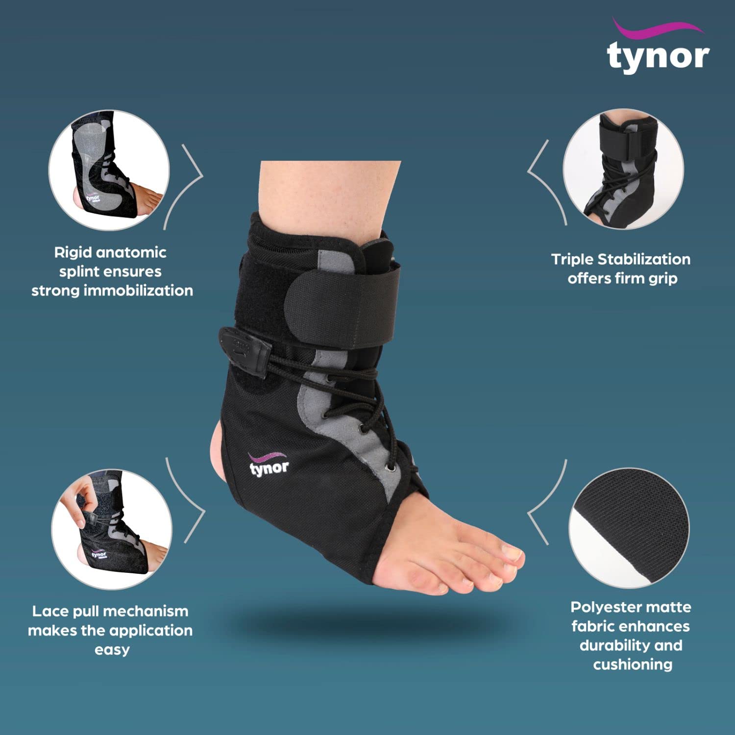 TYNOR Ankle Brace (S(7.2-8.4) inches) (Black)