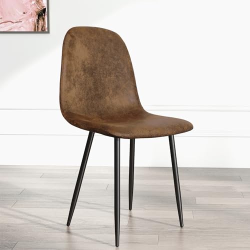 Wonder Comfort Shell Lounge Chair Set of 4 with Suede PU Upholstered Cushion Mid Century Faux Armless Leather Dining Room Seat, Brown