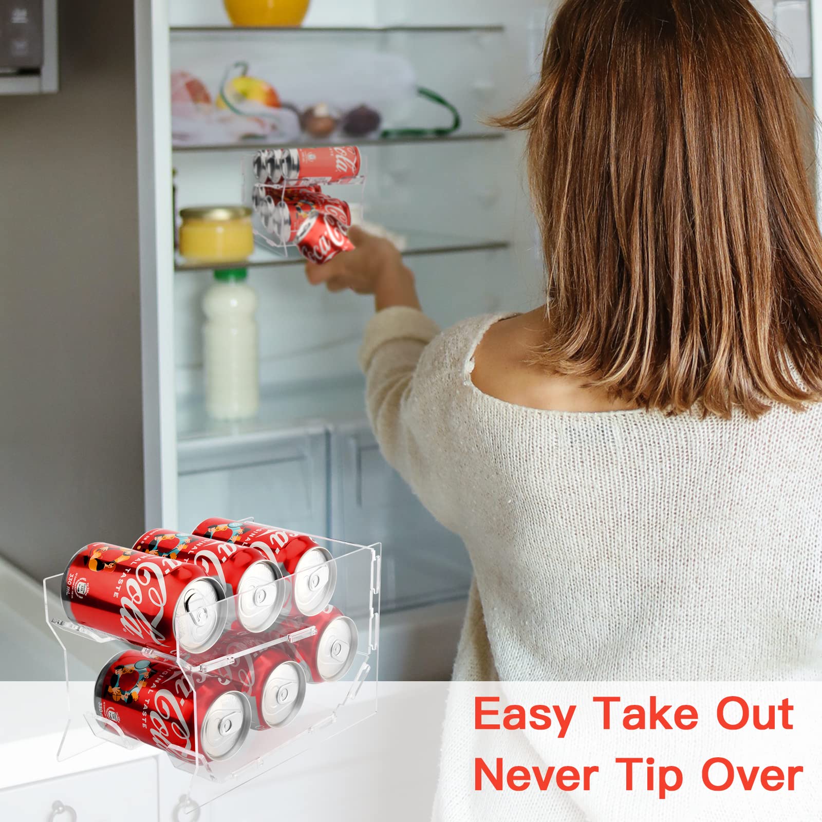 Soda Can Organizer for Refrigerator, Acrylic Rolling Can Organizer Dispenser, Auto Beverage Can Holder Rack, Can Storage Organizer, Can Drink Holder for Canned Food Beer 12oz Standard Cans