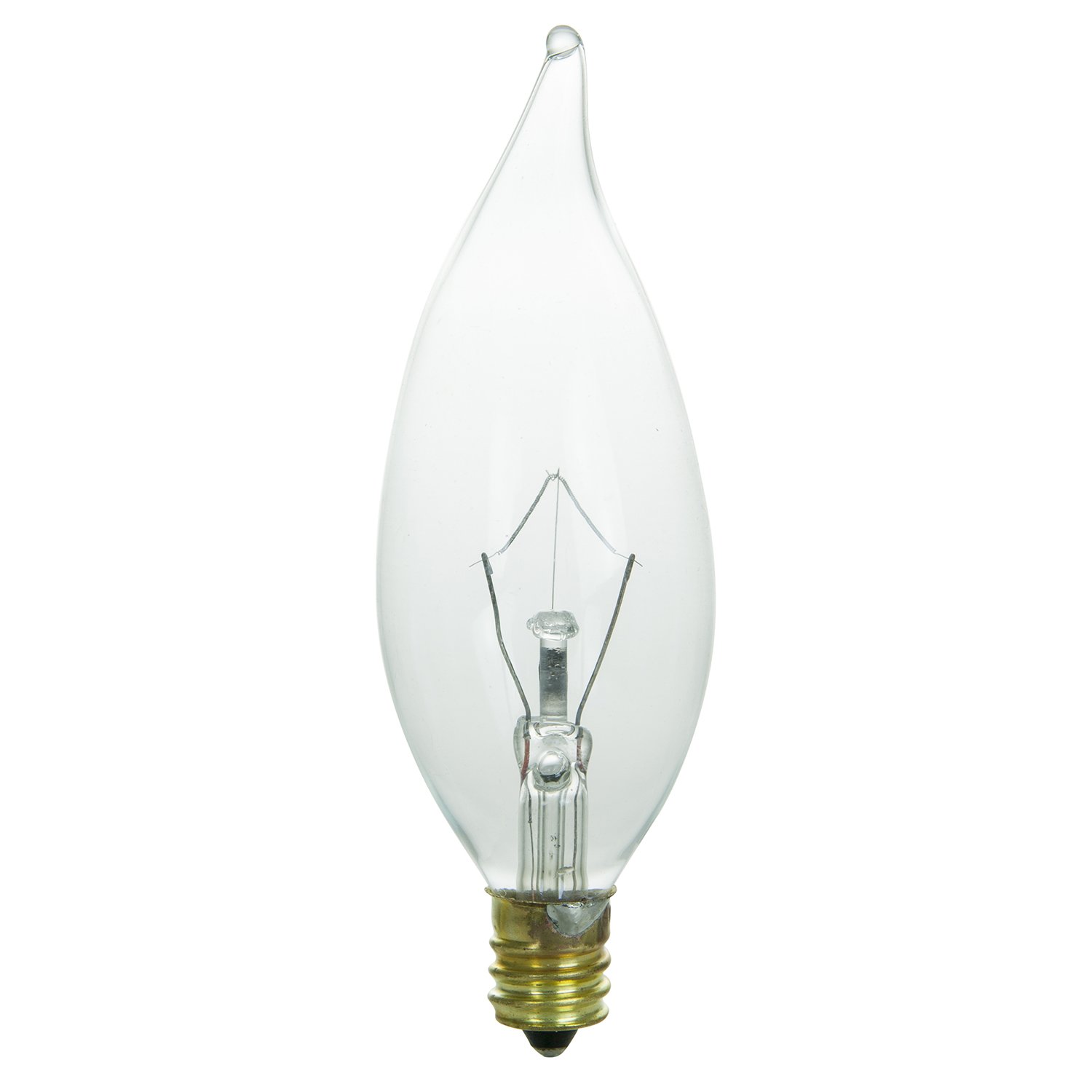 Sunlite K60CFC/25PK 60W Incandescent Flame Tip Chandelier Crystal Clear Light Bulb with Candelabra E12 Base (25 Pack)
