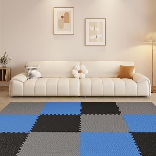 Signature Fitness Puzzle Exercise Mat with EVA Foam Interlocking Tiles, Black, 1/2β Thick, 12 Tiles, 48 Sq Ft