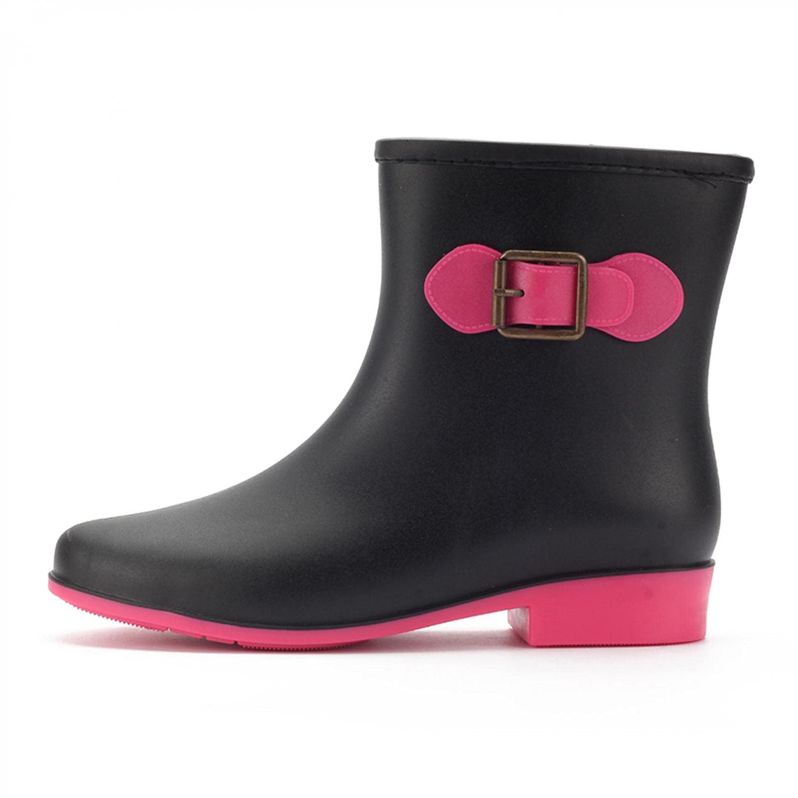 Xudanell Mujer Botas Mid-Calf Matte Rain Boots Anti-Slip Rubber Non Slip Booties Chelsea Boots Work Boots for Women Hot Pink