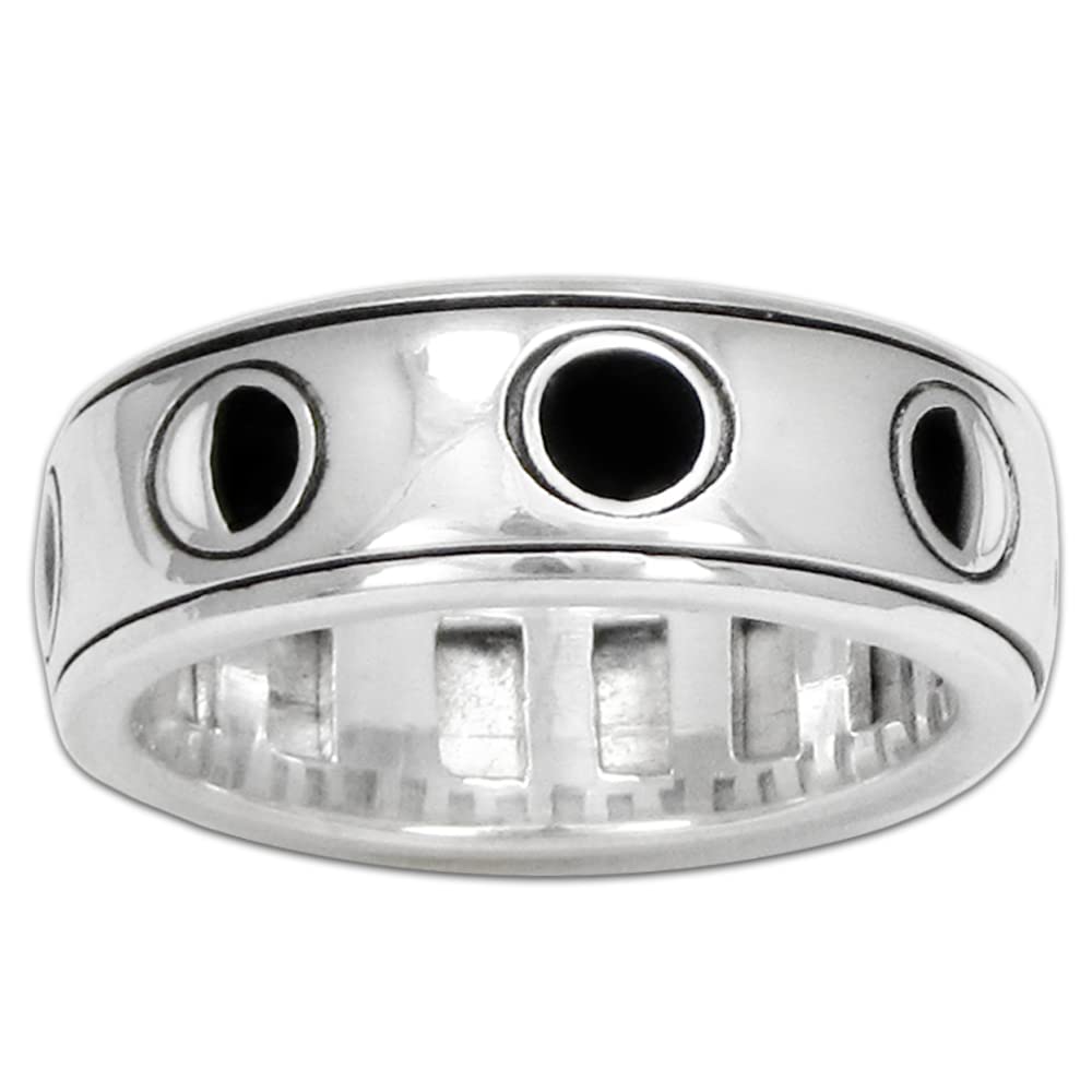 Sterling Silver Enamel Lunar Moon Phase Spinner Ring Size 7