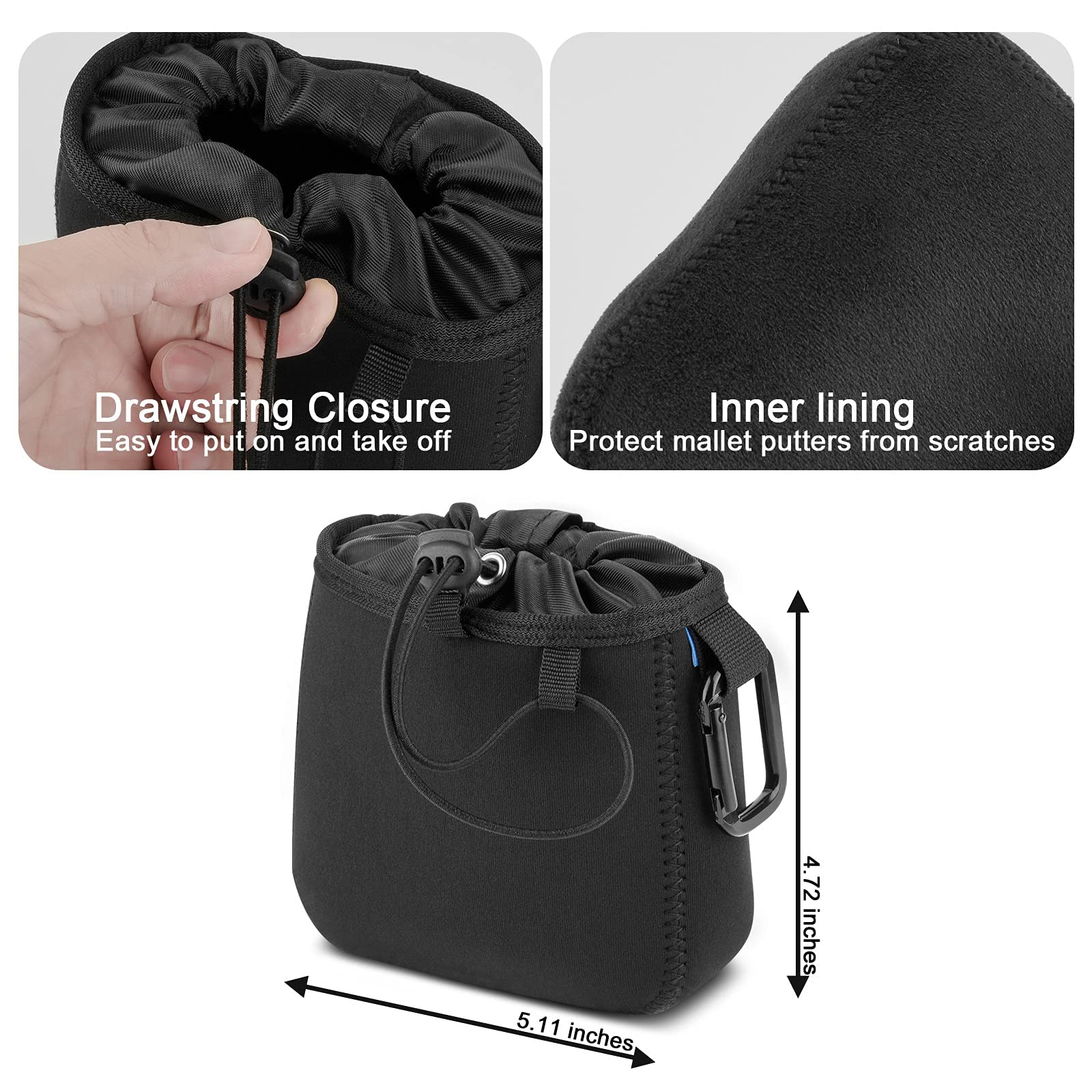 Xxerciz Golf Mallet Putter Cover Headcover for Taylormade Spider Odyssey Stroke Lab Putter with Drawstring Carabiner Universal Golf Club Head Protector