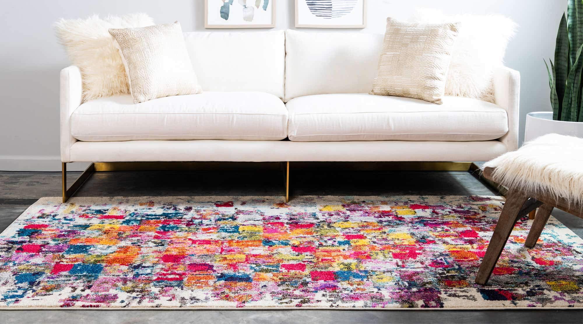 Unique Loom Estrella Collection Abstract, Bright Colors, Distressed, Modern Area Rug, 5 ft x 8 ft, Multi/Beige