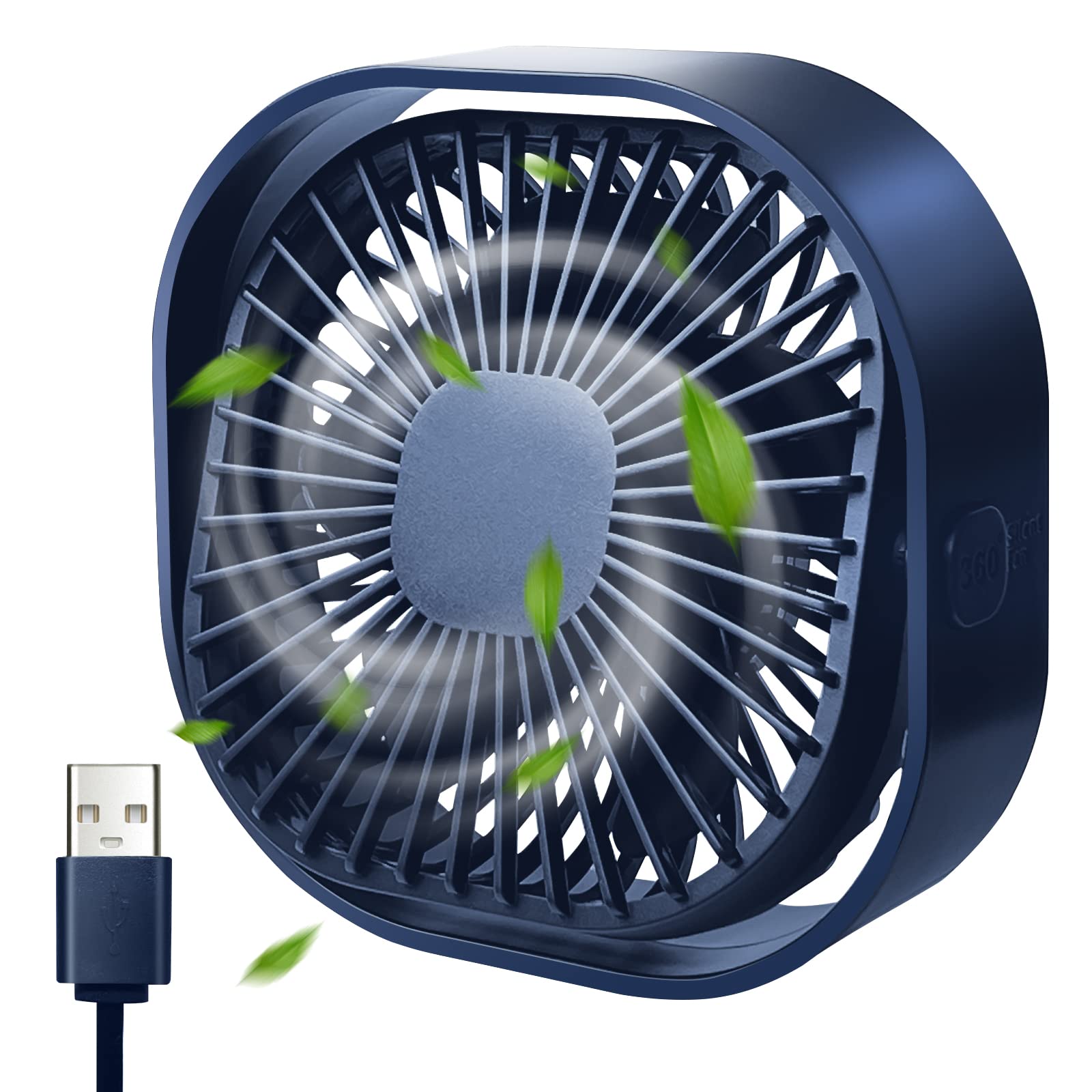 Small USB Desk Fan, 3 Speeds Silent Wind and 360° Rotatable, 4 inch Personal Mini Fan for Office Dorm Bedroom Laptop Library Indoor Summer Gift (GREY)