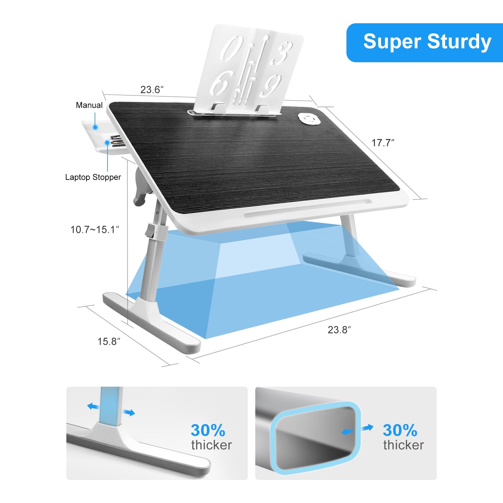 YOUXLGD Bed Desk for Laptop, Adjustable Laptop Desk with Foldable Legs Storage Drawer,Lap Desk for Laptop, Portable Lap Desk for Writing Working Reading Eating