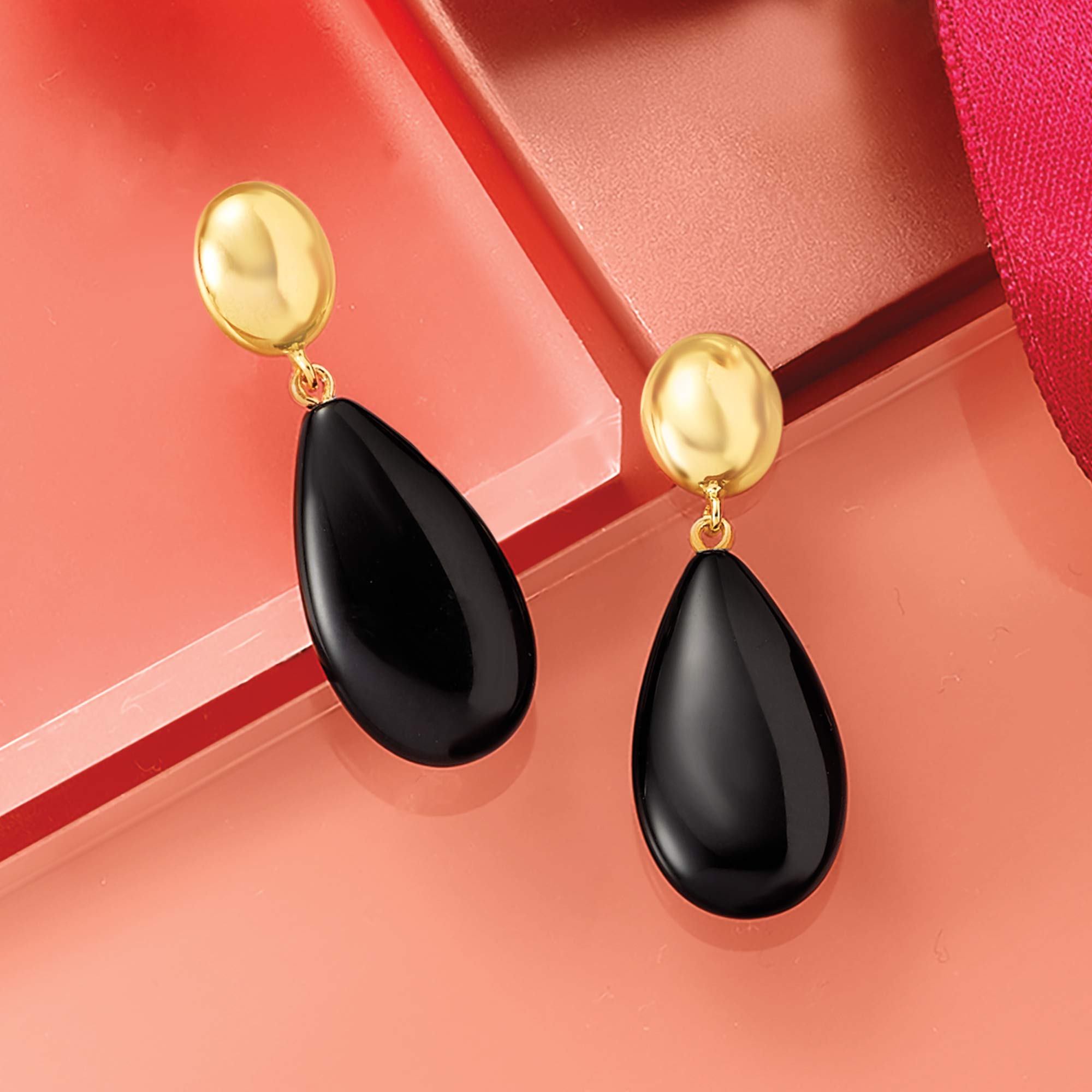 Ross-Simons 14kt Yellow Gold and Black Onyx Teardrop Earrings