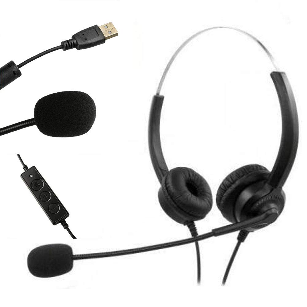 USB PC Headset, Noise Cancelling Stereo Gaming Headphones with Microphone Call Center for PC, Laptop, Tablet, TV, Skype