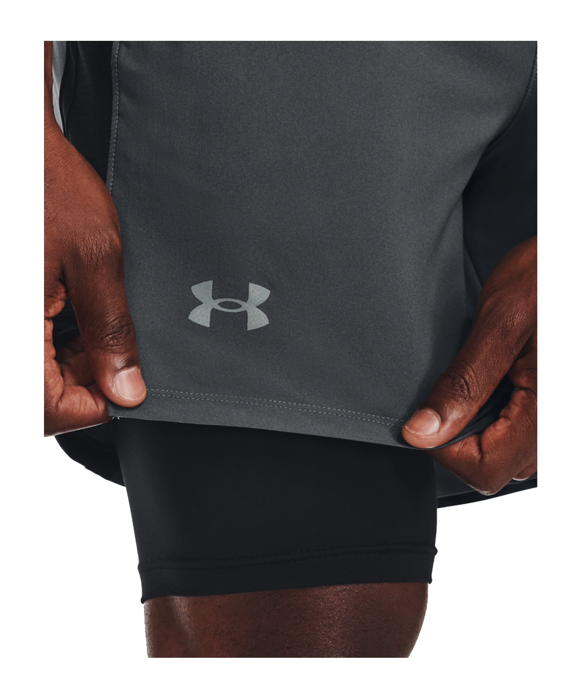 Under Armour mens Launch Stretch Woven 7-inch 2n1 Short, Pitch Gray/Reflective, Large US