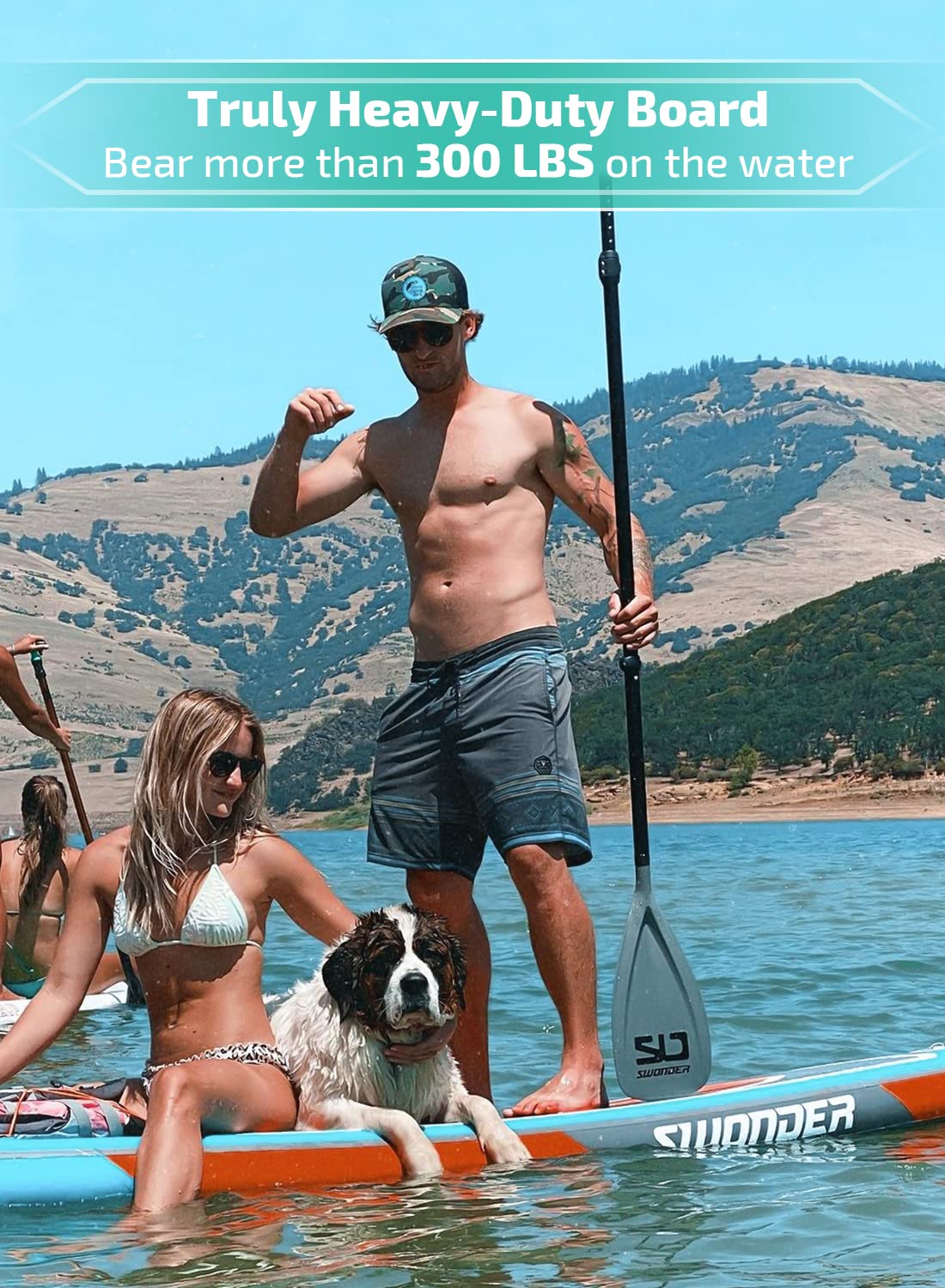 Swonder 11'6" Inflatable Stand Up Paddle Board, Heavy Duty Paddleboard for Adults and Kids, 300lbs High-Capacity SUP with Premium Accessories inc. Air Pump, Paddles, Leash, Backpack