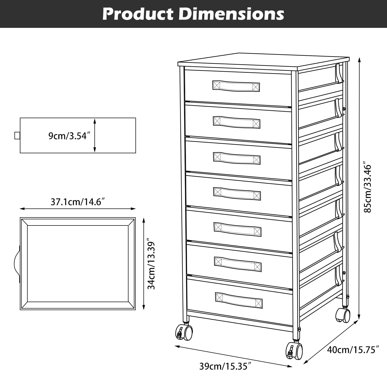 TOPSKY Mobile Cabinet, Fabric Storage Tower with Anti-Drop Drawers for Home Office (Black, 7 Drawers)
