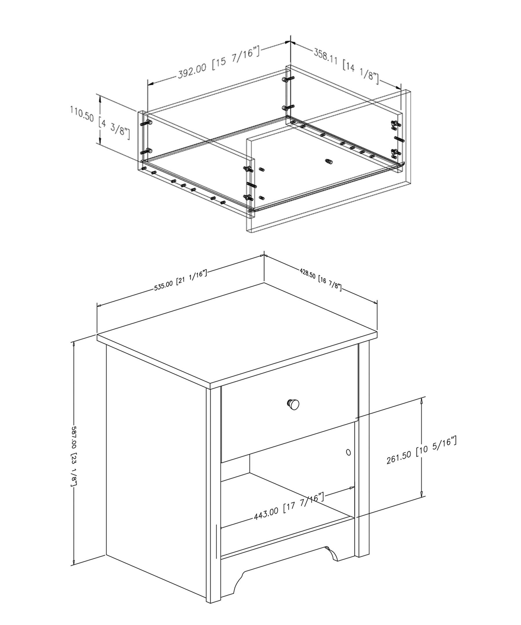 South Shore Vito 1-Drawer Nightstand, Pure White with Matte Nickel Handles