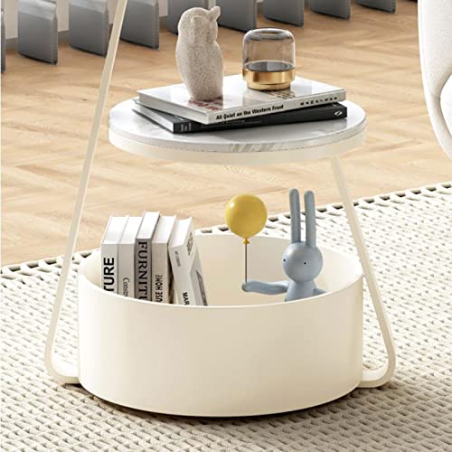 Sofa Side Table Couch Table Round End Table, 3-Tier Side Table Table with Storage Basket and 2 Tier Storage Shelf, Modern Bedside Sofa Coffee Table for Living Room, Bedroom End Table Coffee Tab