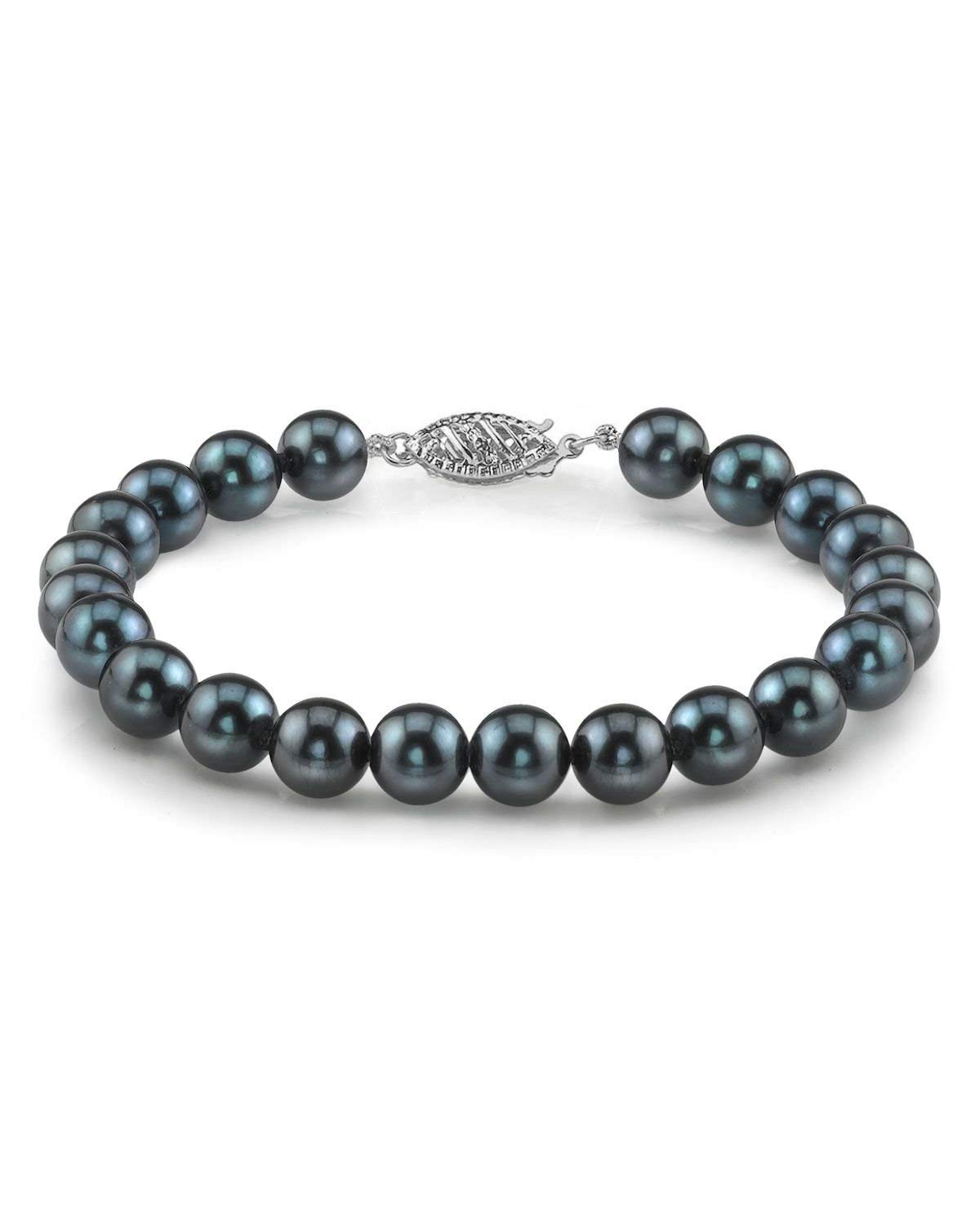 The Pearl Source Pearl Bracelet for Women 5.5-6.0mm Black Japanese Akoya Cultured Pearls in AA+ Quality with 14K Gold