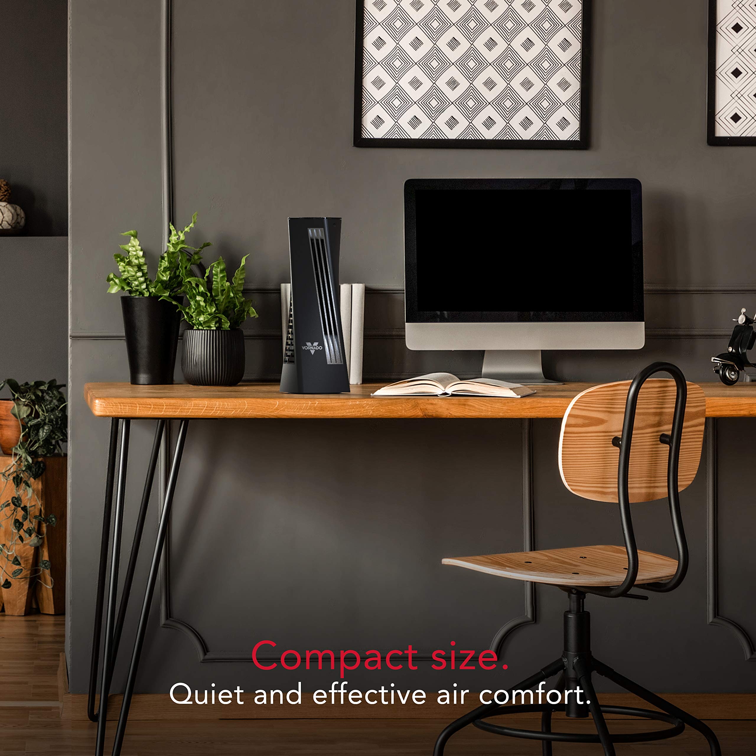 Vornado HELIX2 Personal Tower Fan with 2 Speed Settings, Illuminated Touch Controls, 70-Degrees of Oscillation, Small Footprint, Black