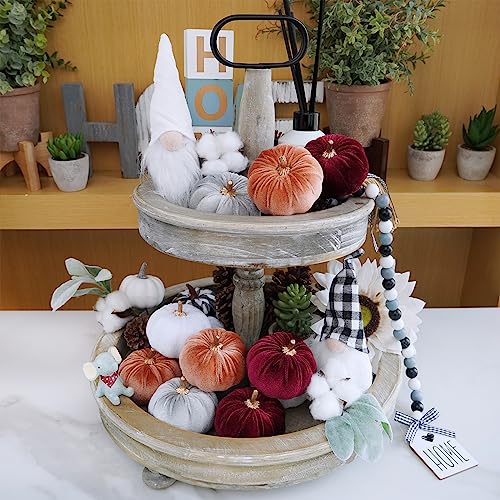 Winlyn 12 Pcs Assorted Small Faux Rustic Velvet Pumpkins Decorative Fabric Pumpkins Foam Pumpkins in Burgundy Bronze Gray White 3" for Fall Wedding Halloween Thanksgiving Table Centerpiece Décor