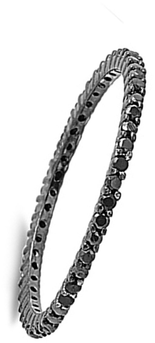 Sterling Silver Eternity Band Black Simulated CZ Thin 2mm Ring Stackable Size 10