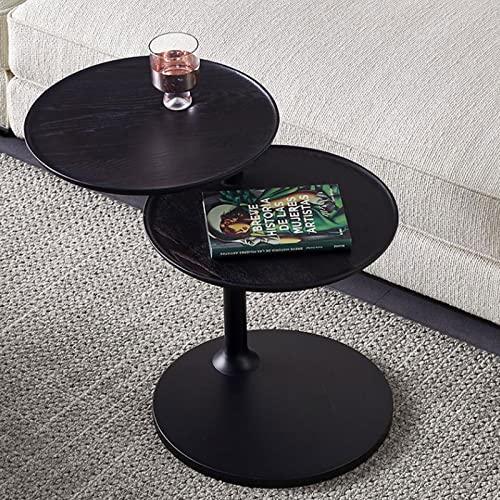 Sofa Side Table Couch Table Round Wood Side Table with Rotatable Tabletop, 2 Tier Coffee End Table Nightstand for Living Room, Bedroom, Small Spaces, Modern Home Decor Bedside Table End Table Coffee