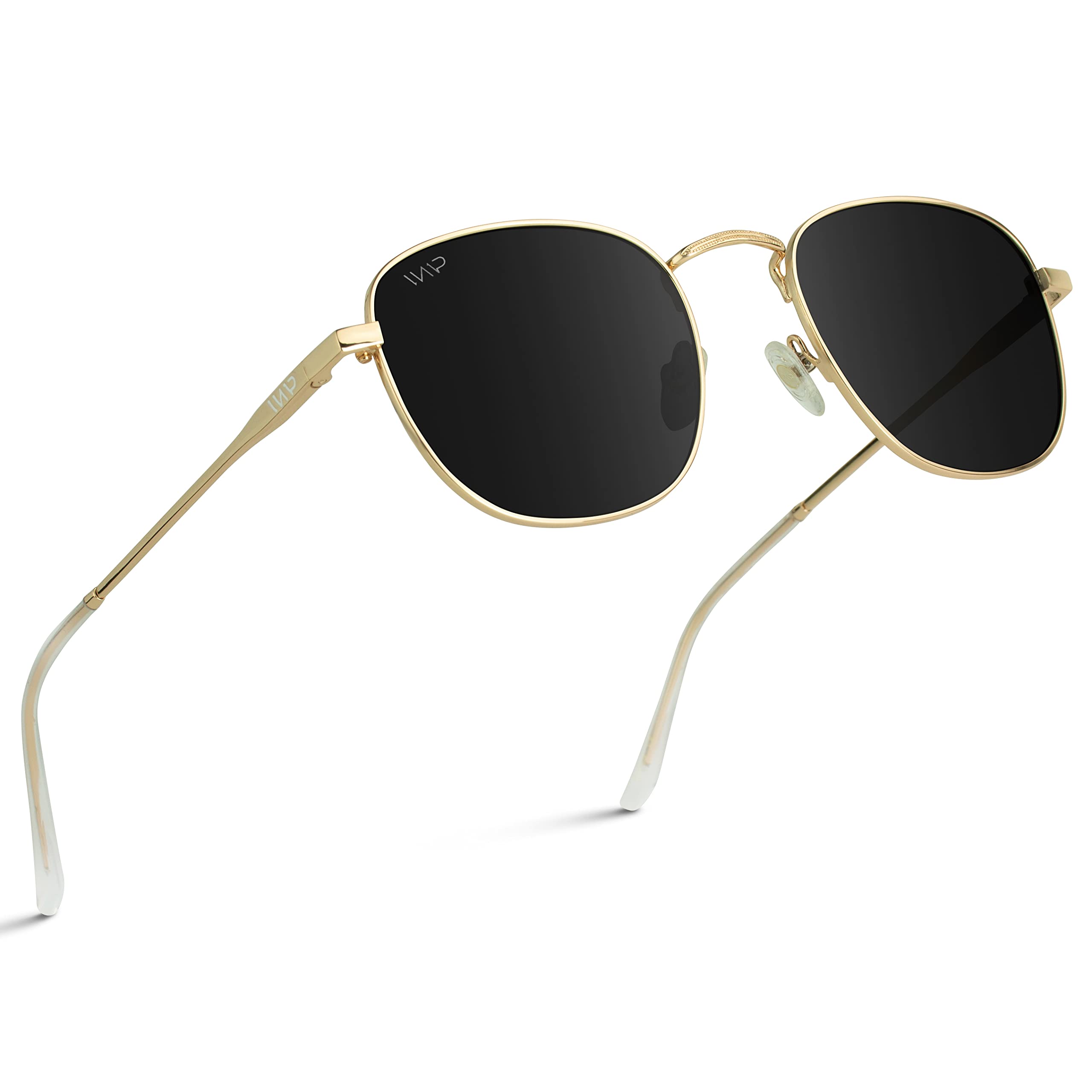 WearMe Pro WMP Eyewear - Round Metal Frame Retro Oval Shape Sunglasses For Women Polarized Lens (Gold/Black Lens)