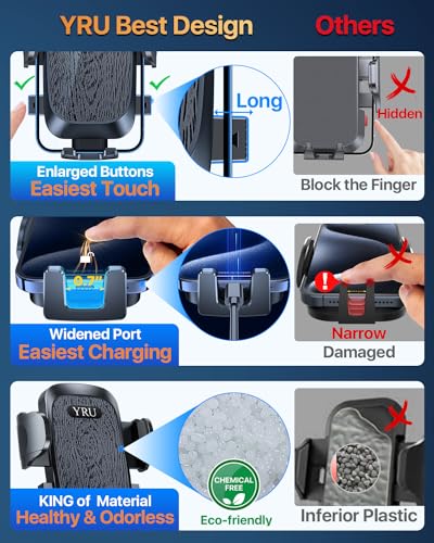 YRU True Military-Grade Car Phone Holder [2024 Upgraded Rotatable Strongest Suction Cup] Cell Phone Mount for Dashboard Windshield Truck Cradle Dash Stand for iPhone 15 14 13 12 Pro Max, Black