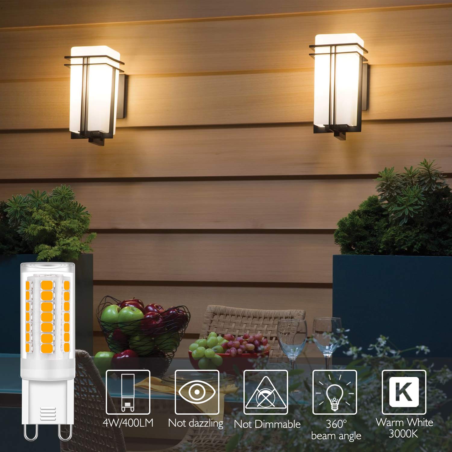 YUIIP G9 LED Light Bulb 4W Equivalent 40W Halogen Bulbs, G9 Base, Warm White 3000K, 400LM Lamp, AC 120V CRI 83 for Home Lighting, Ceiling Fan, Chandelier, Non Dimmable (6 Pack)