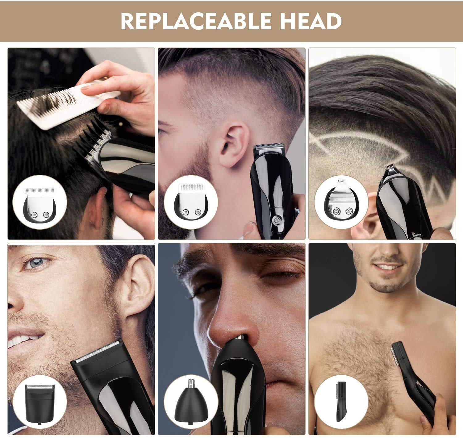 YUNAI Hair Clipper Beard Trimmer Kit for Men, Cordless Shaver Razor Beard & Mustache Trimmer Rechargeable Men Haircut Grooming Kit