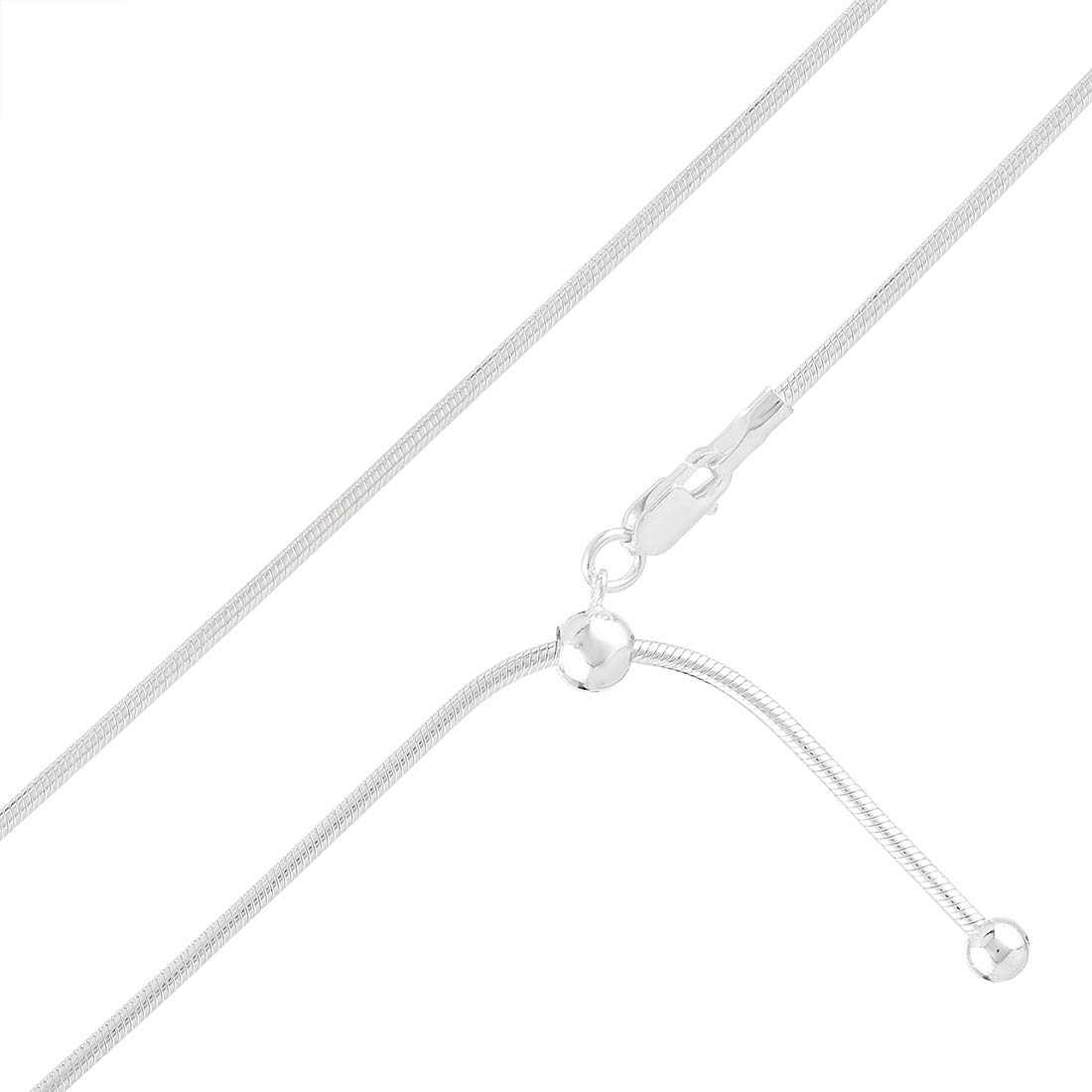 Verona Jewelers Sterling Silver 1.5MM Adjustable Solid Round Snake Chain Necklace- 925 Sterling Silver Snake Bolo Chain Necklace (24") (Silver)
