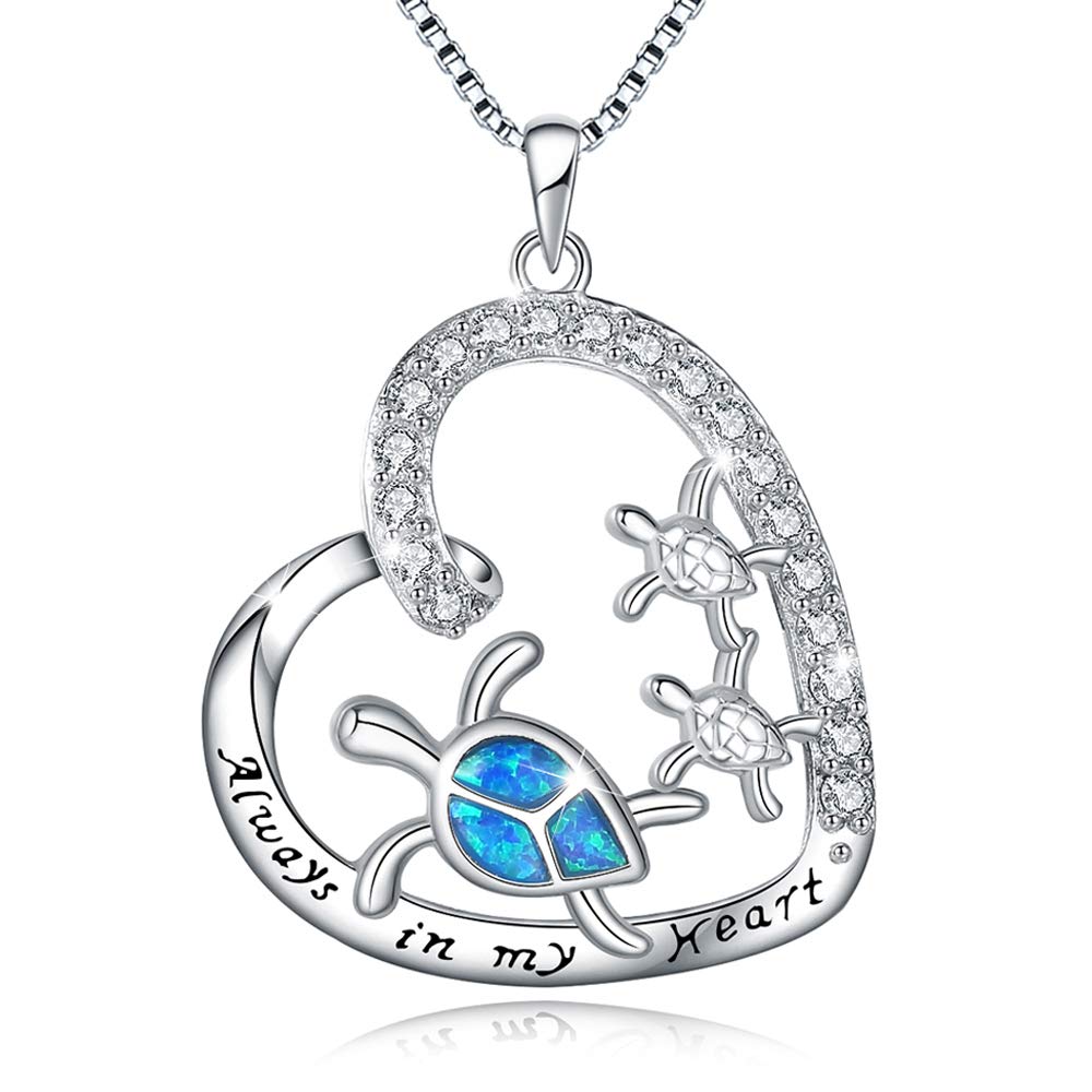 URMWMOO Turtle Necklace S925 Sterling Silver Mom Daughter Love Heart Pendant Necklaces Sea Turtle Jewelry Birthday Christmas Mothers Day Gifts for Women Mom Daughter