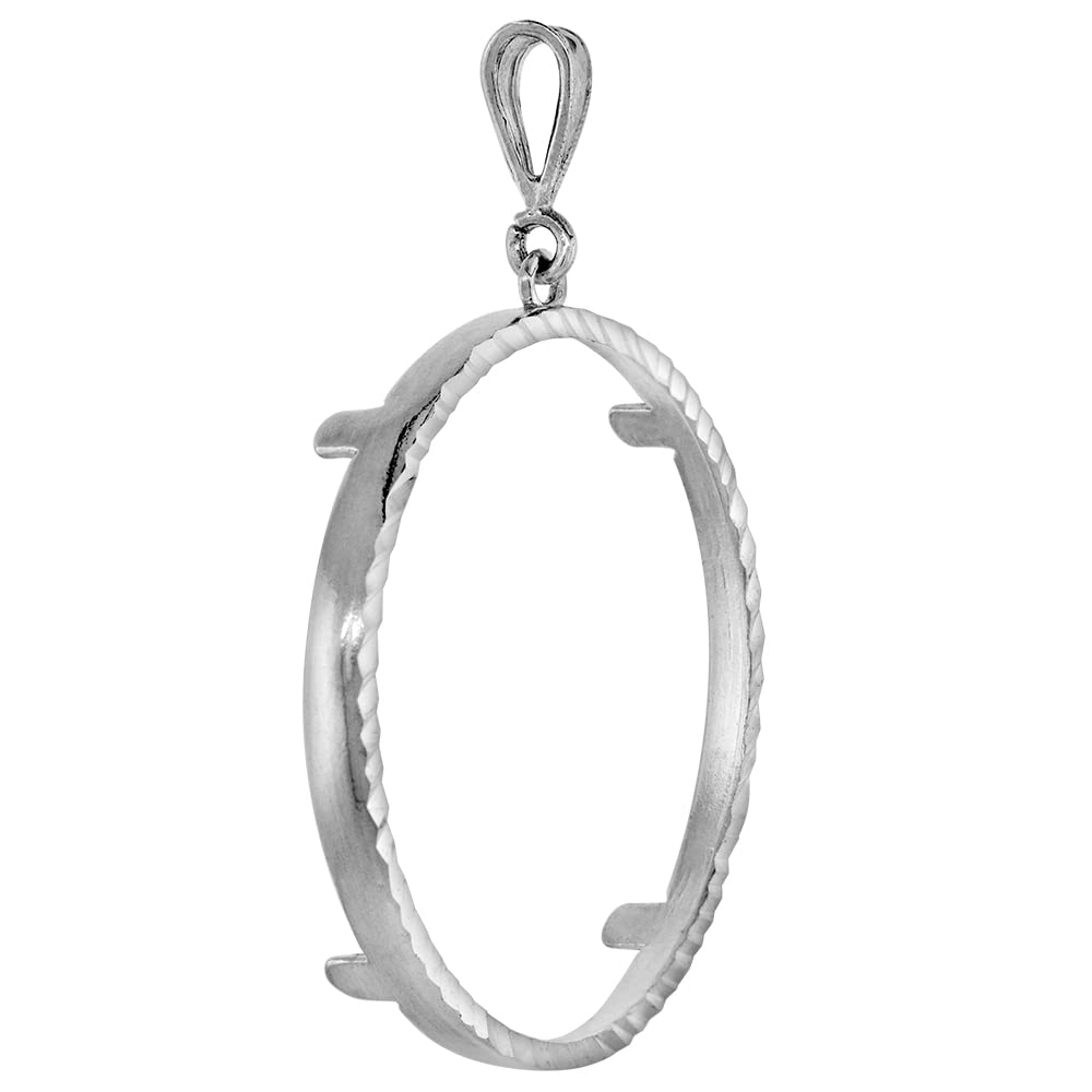 Sterling Silver Mexican Cien Pesos Bezel 39 mm Coins Prong Back Diamond Cut Coin NOT Included