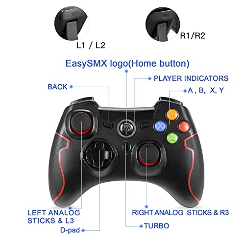 PS3 Dualshock Gaming Controller, EasySMX Wireless 2.4G Gamepads with Vibration Fire Button Range up to 10m Support PC (Windows XP/7/8/10), Playstation 3, Android, TV Box Portable Gaming Joystick
